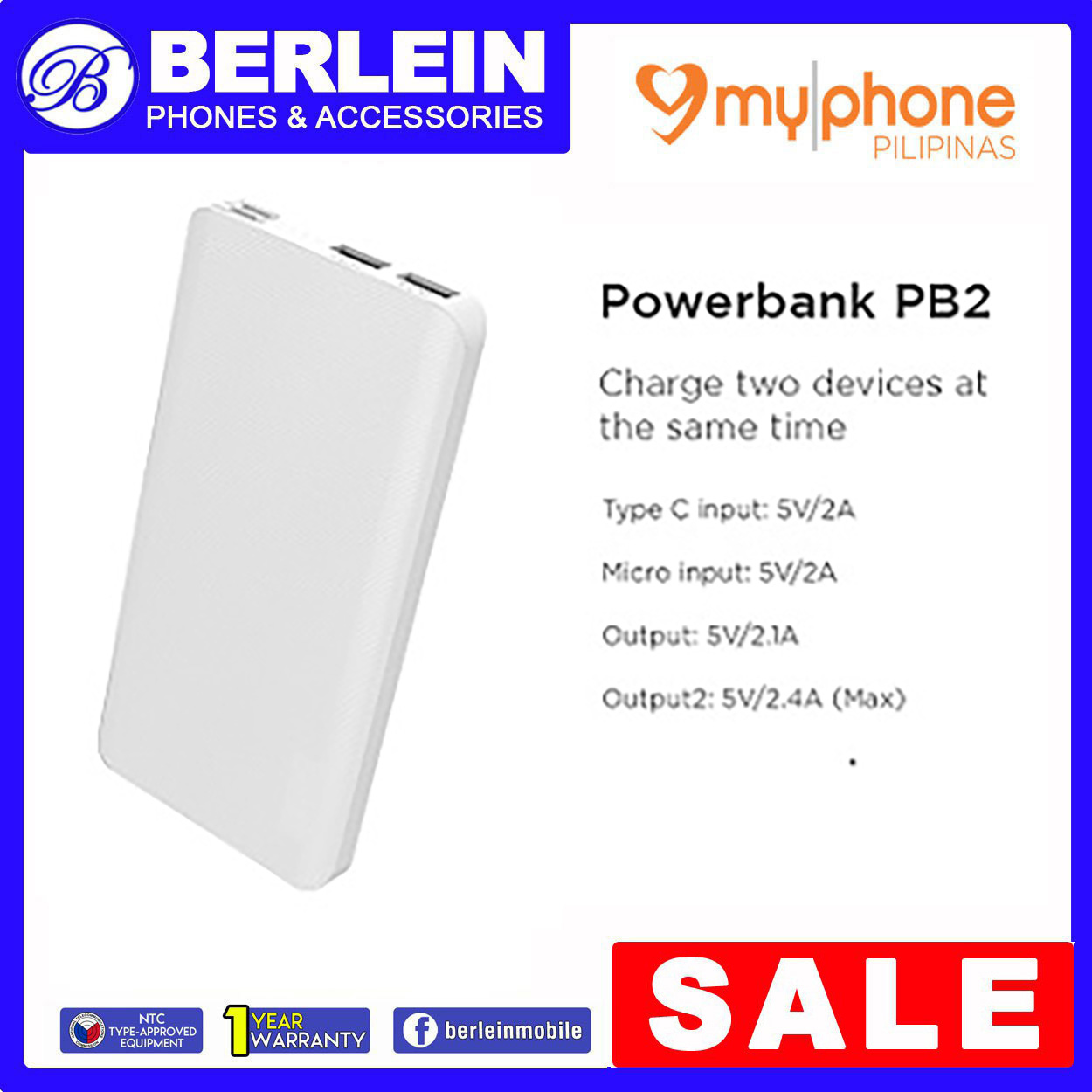 BERLEIN Power bank Original MyPhone PB2 10,000mAh Powerbank (Polymer ...