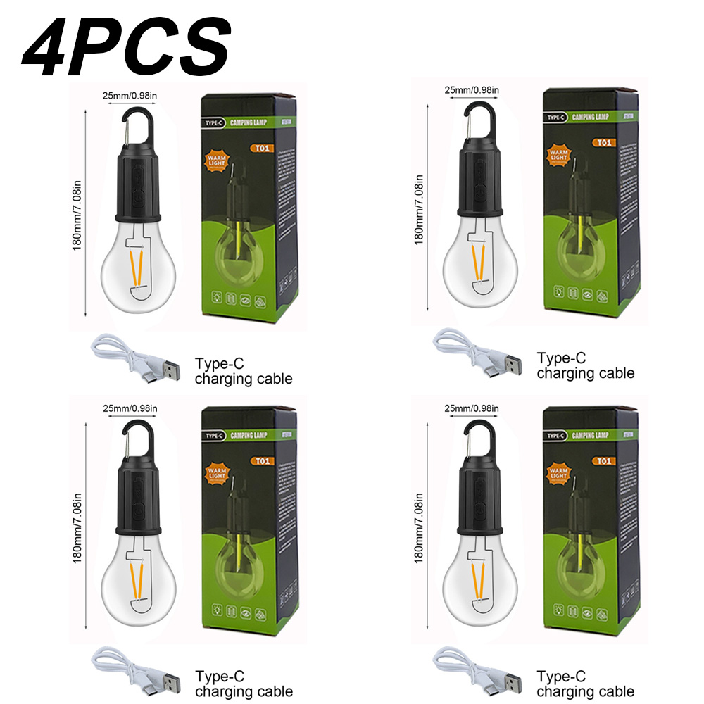Portable Camping Light Bulb Type-C Rechargeable LED Lamp 3 Lighting ...