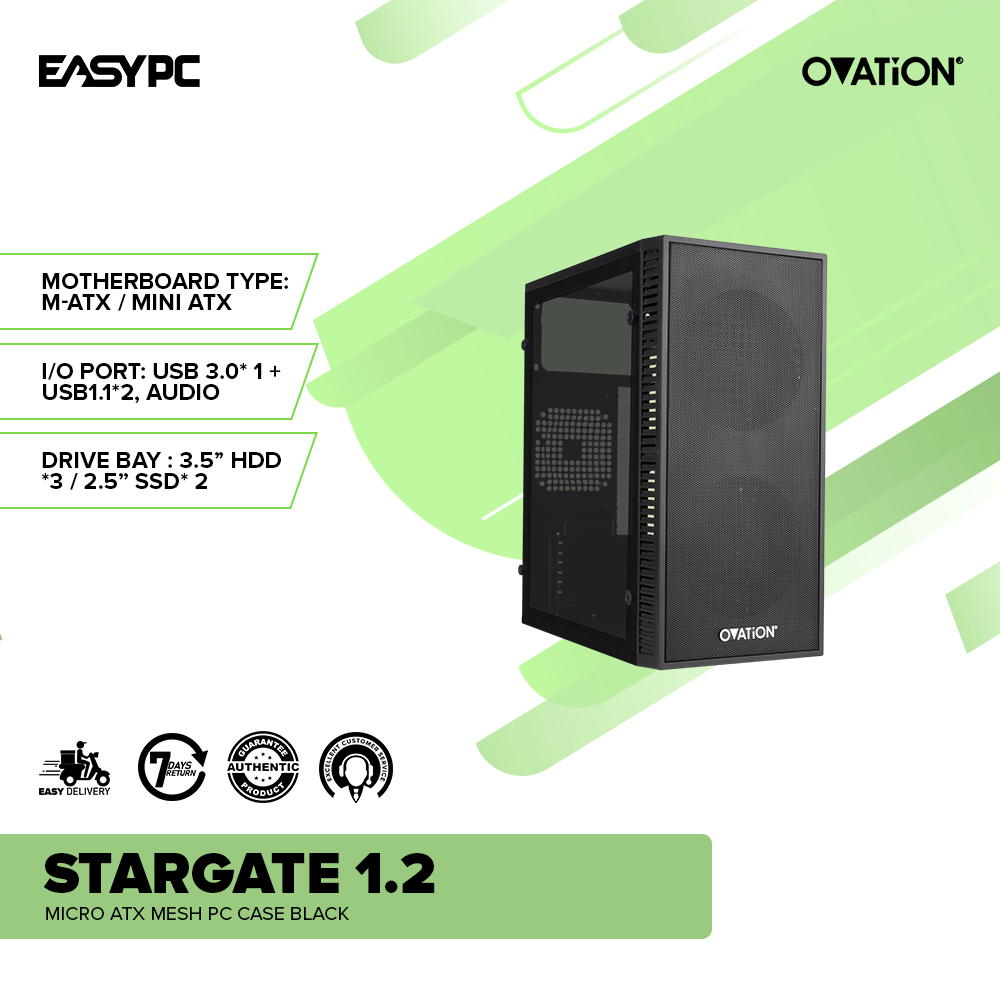 EasyPC | Ovation Stargate 1.2 Micro ATX Mesh PC Case Black Desktop ...