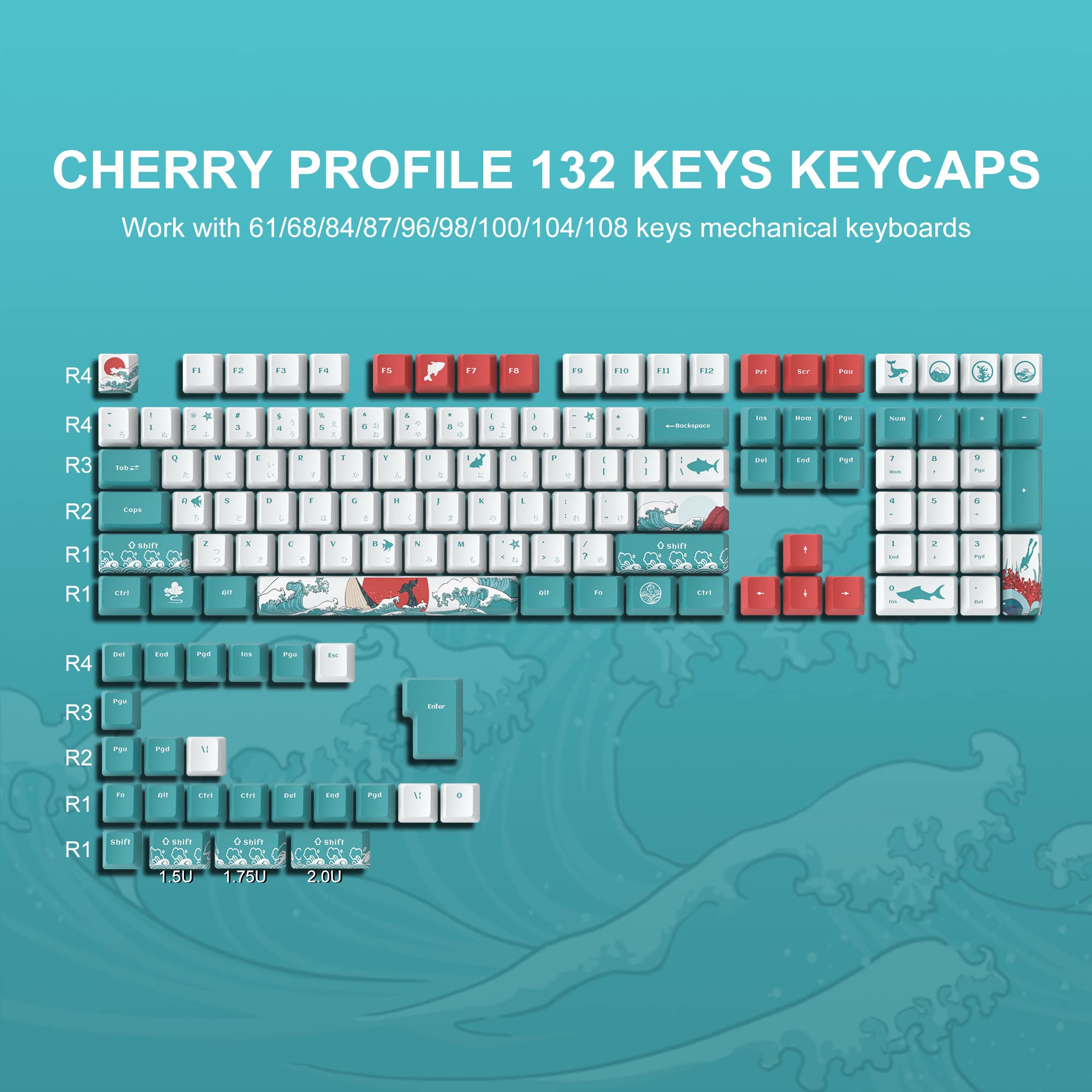 DYE-Sub PBT Keycaps Cherry Profile Great Wave Off Kanagawa Japanese ...