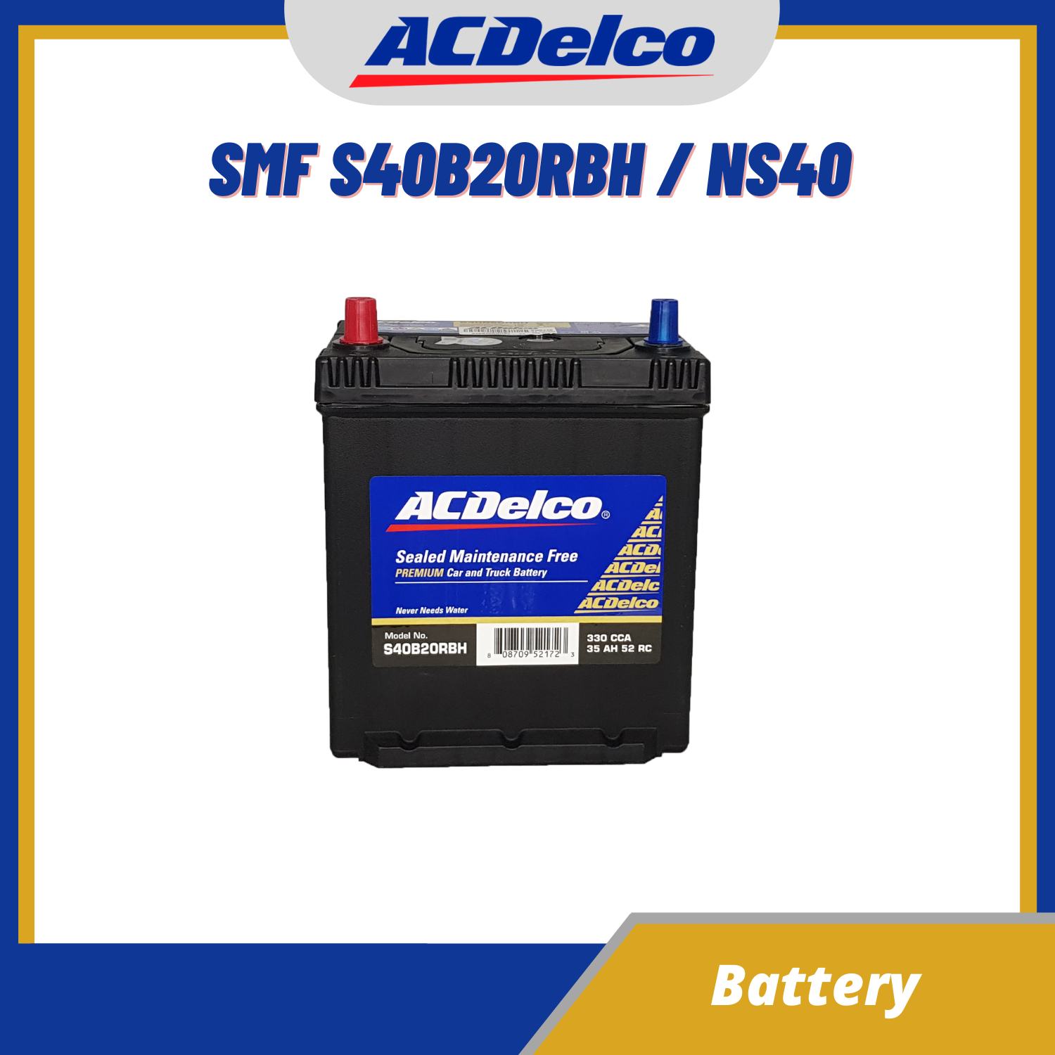 ACDelco SMF Car Battery S40B20RBH / NS40 (Reversed) Small Post | Lazada PH