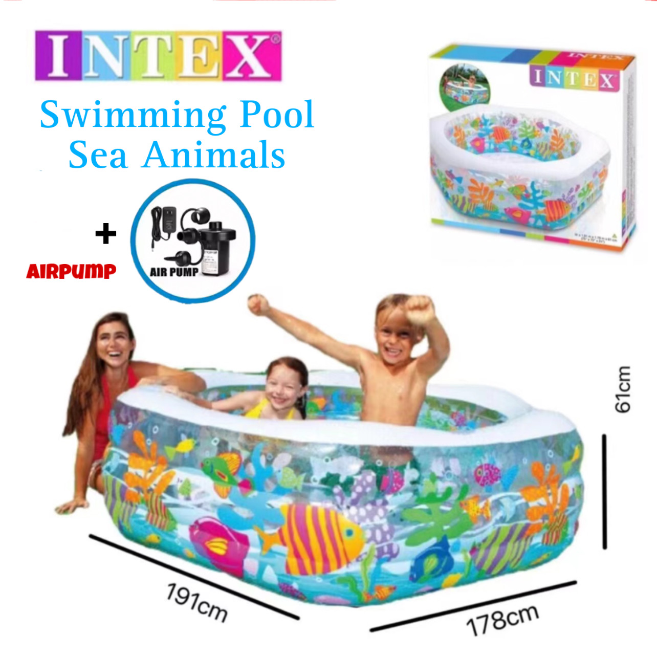 INTEX Inflatable Swimming Pool With Backseat Cover Family Size With ...