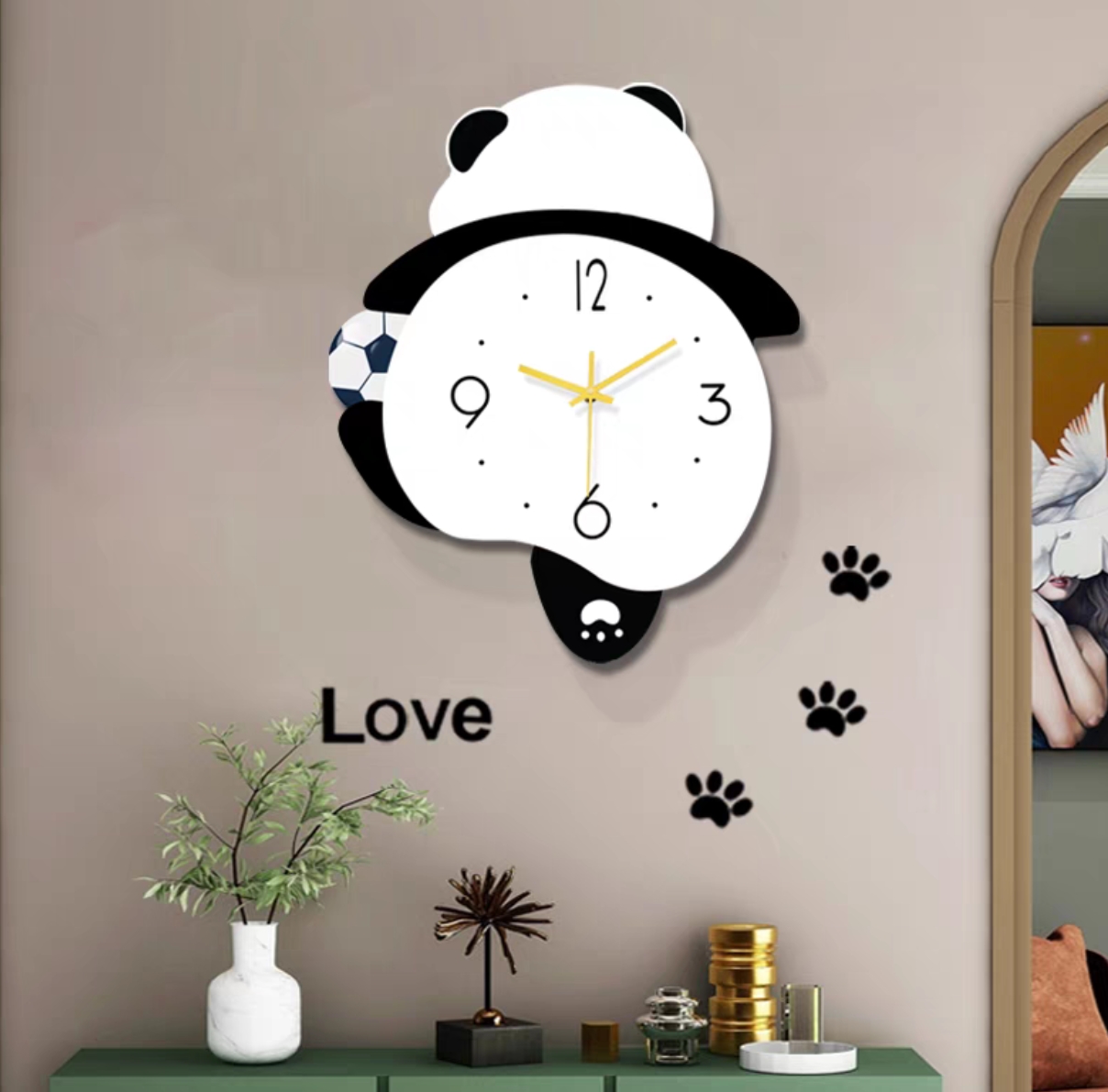 PANDA WALL CLOCK PENDULUM SWING SILENT MUTE DECORATIVE CLOCKS HOME ...