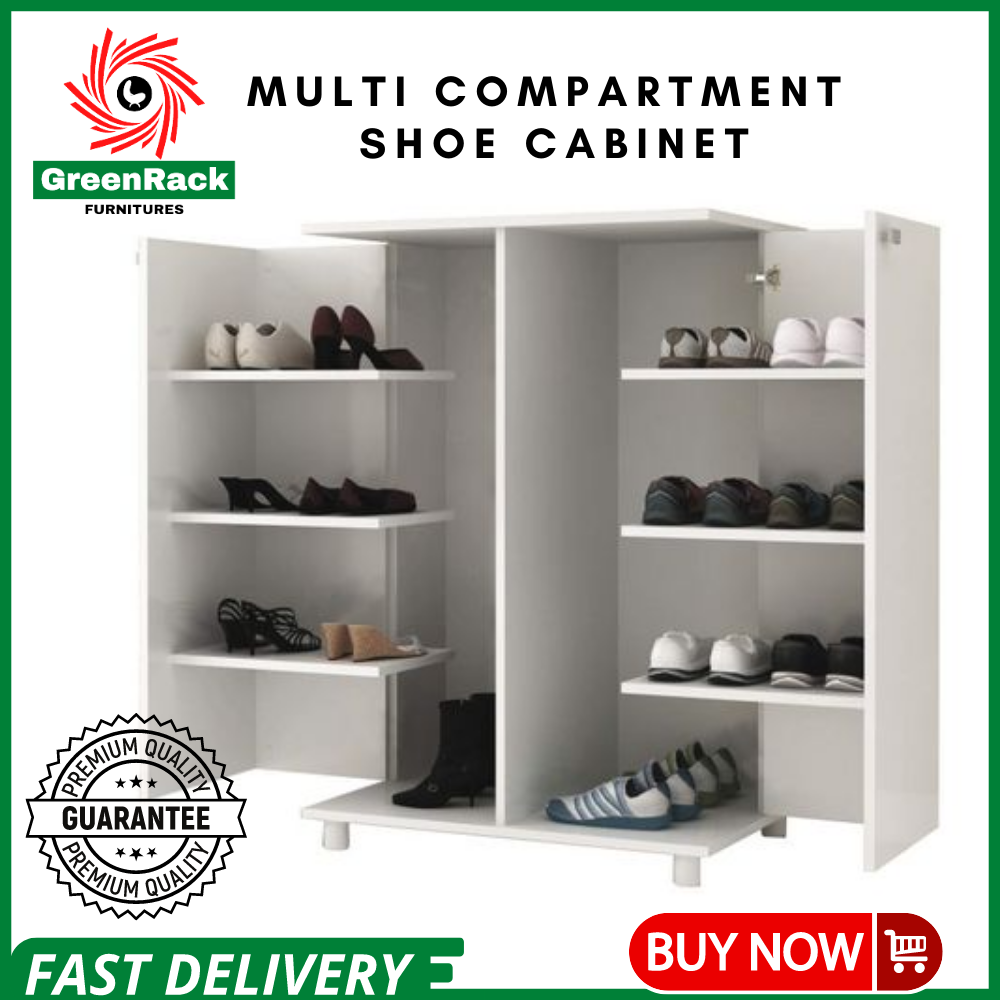 Multi-Compartment Shoe Rack Cabinet Organizer | Color: White ...