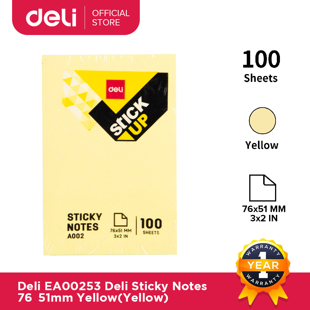 Deli Sticky Notes School Supplies Office 76×51mm Yellow EA00253 | Lazada PH