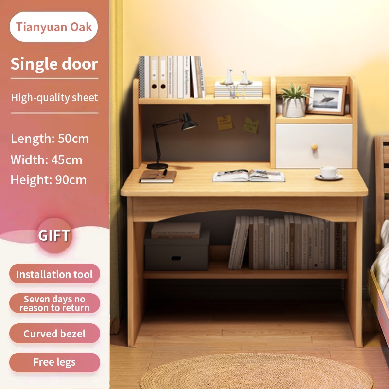 Wood Computer Desk Table with Bookshelf Integrated Desktop Home Study ...