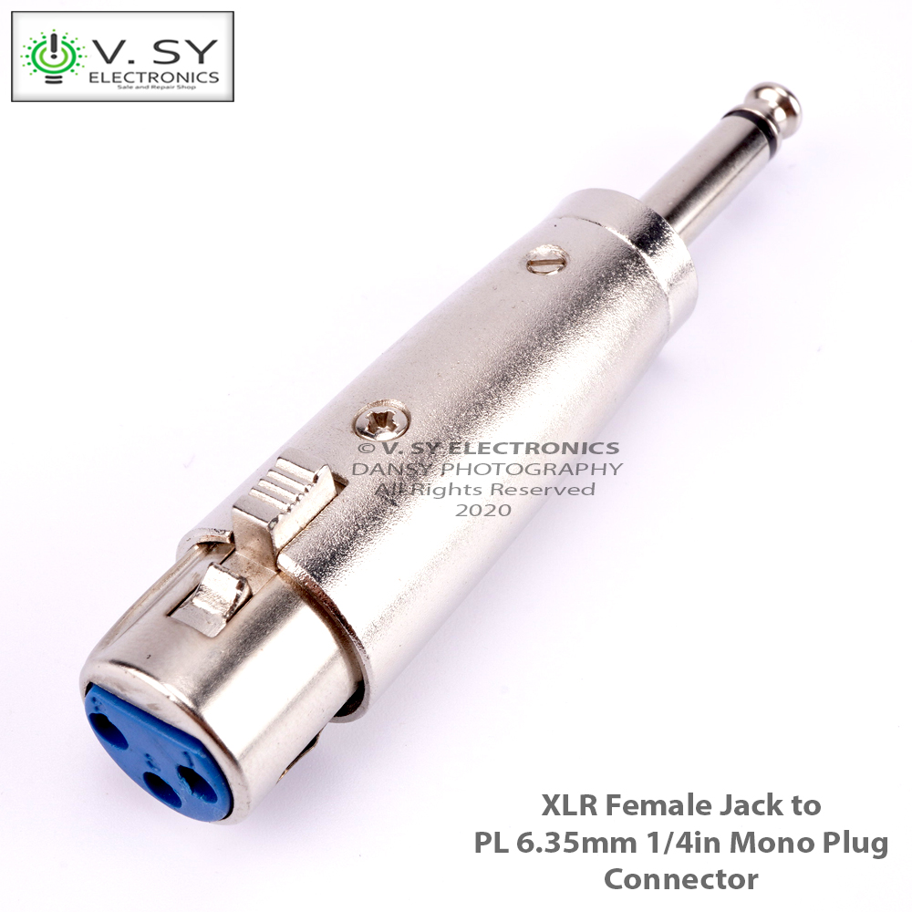 Female 3 Pin XLR Jack to Male Mono PL 6.35mm 1/4 Plug Connector Adaptor ...