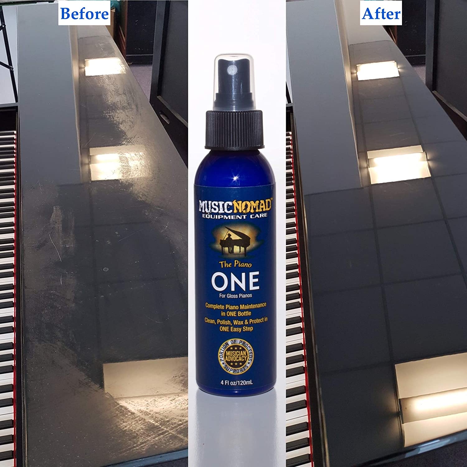 MusicNomad MN130 Piano ONE All-In-1 Cleaner, Polish, & Wax for Gloss ...