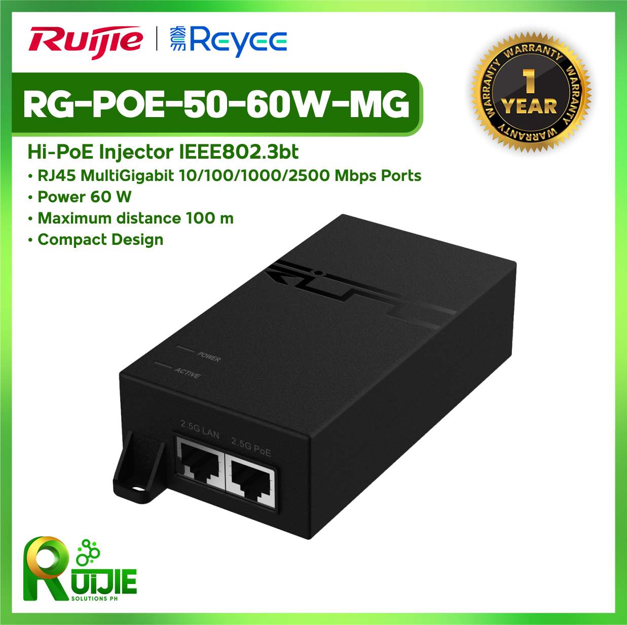 Ruijie Reyee RG-POE-50-60W-MG 1-port PoE adapter | Lazada PH