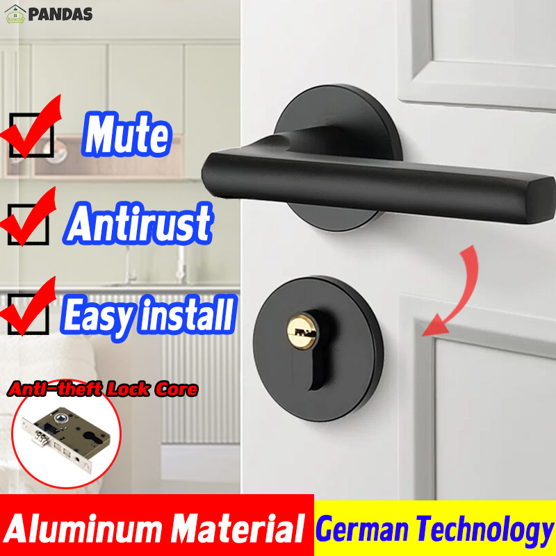 👍With Anti-theft Lock Core👍German Split Mute Door Black Lock Aluminium ...