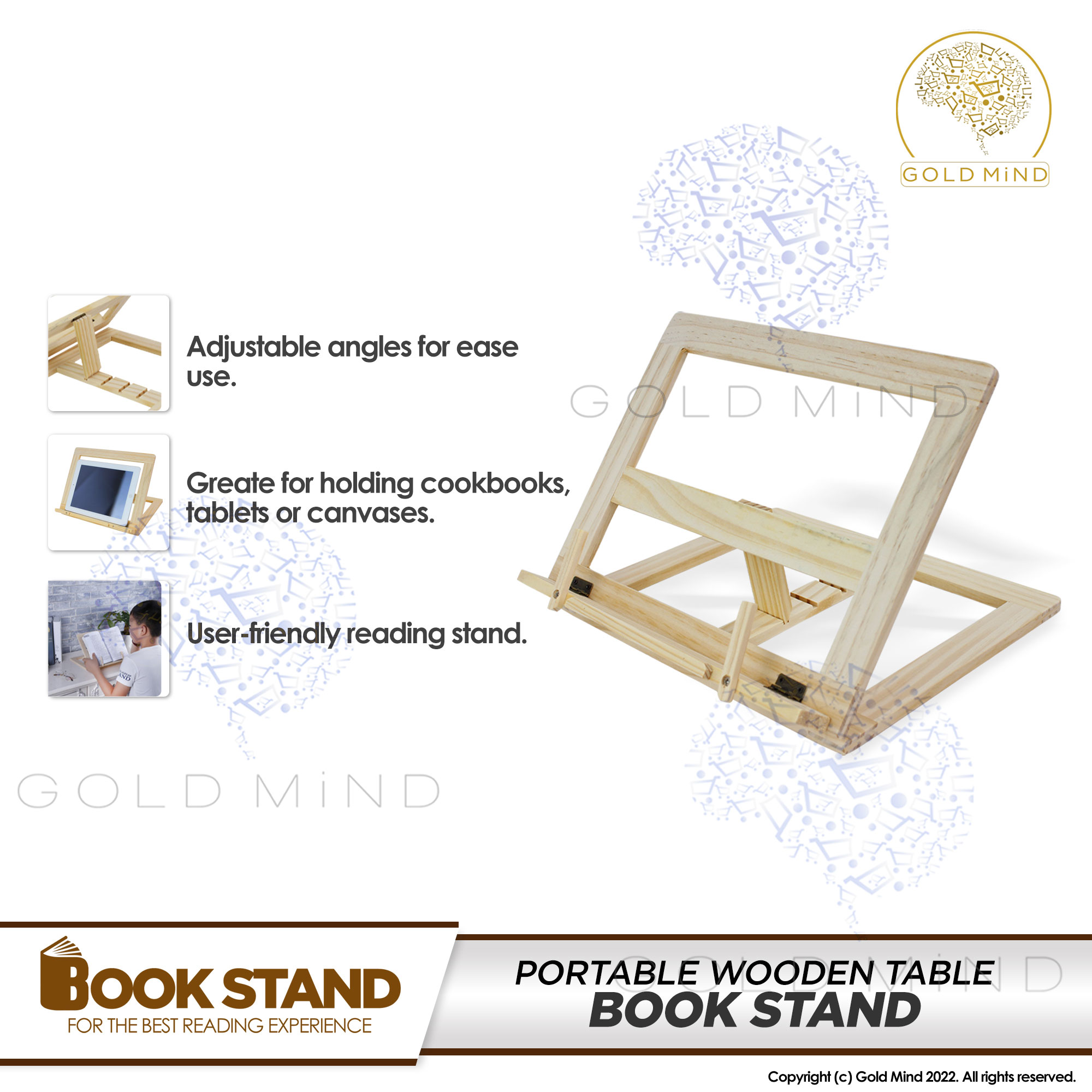Wooden Book Stand, Foldable, Page Holder, Angle Tilt, elegant design ...