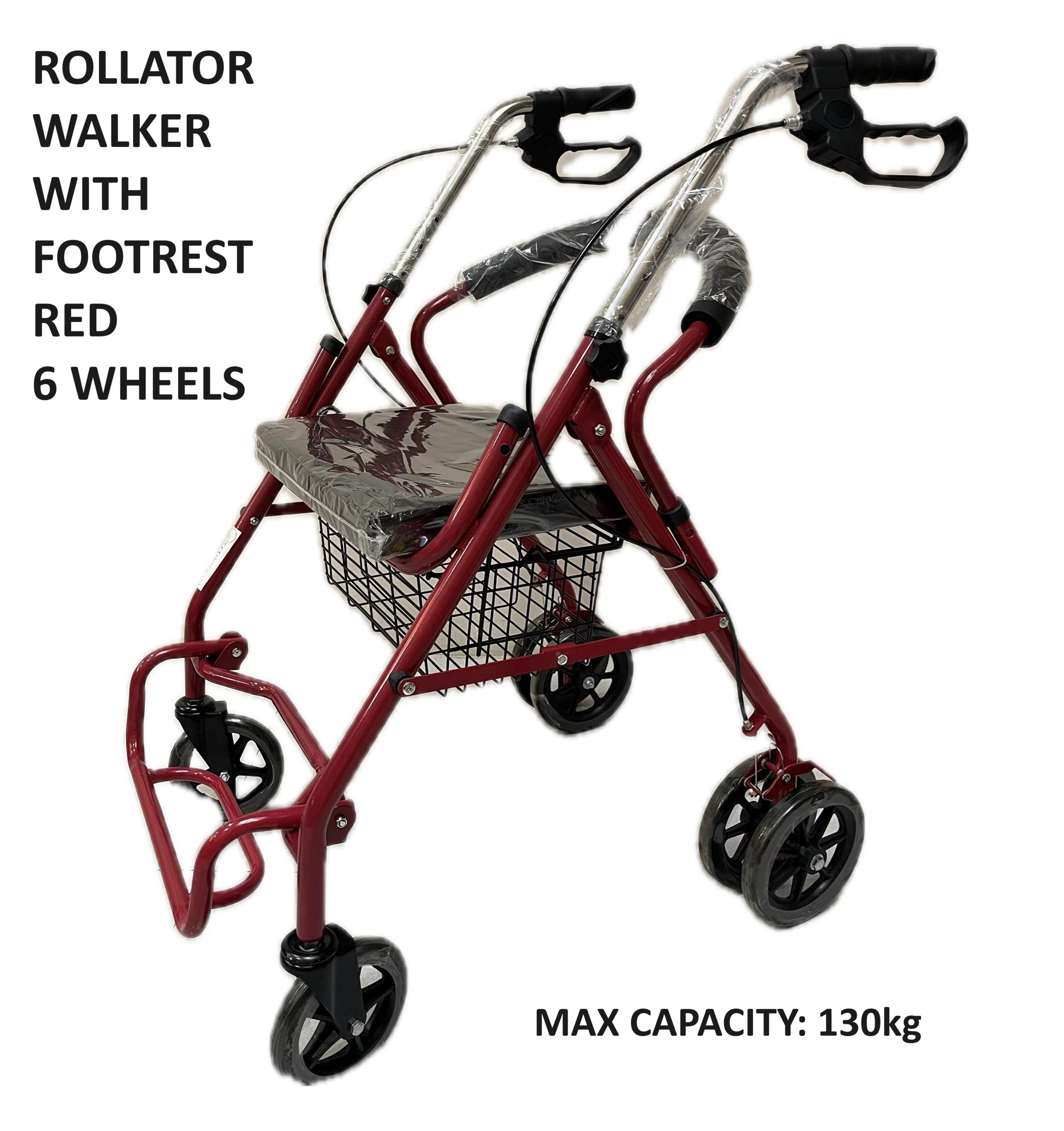 Rollator Walker with Footrest Black Series 6 Wheels Rollator Walker ...