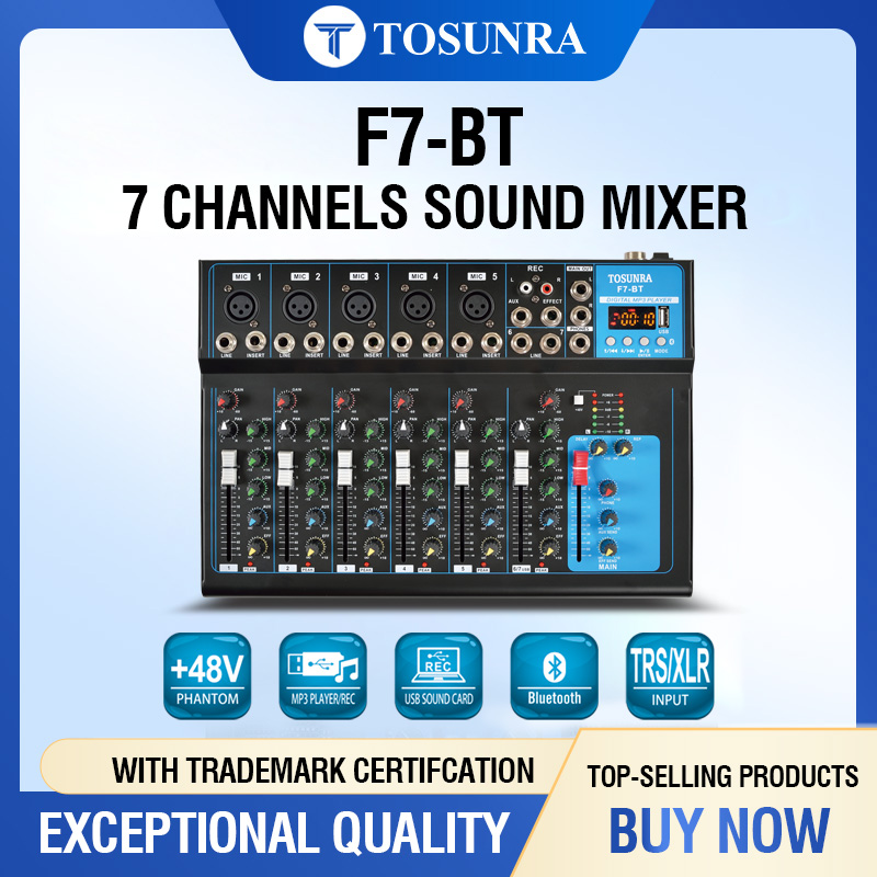 🥇【TOSUNRA】 F4-BT/F7-BT 4/7 CHANNEL MIXERwith Bluetooth and MP3 Player ...