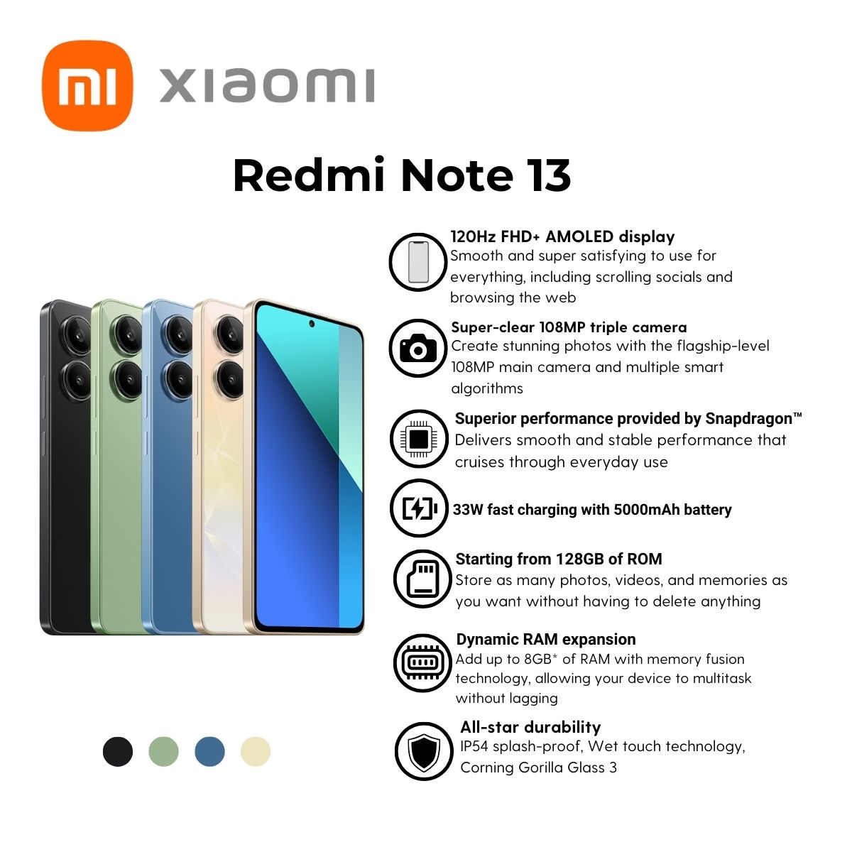 Redmi Note 13 4G | 8+256 | 8+128 108MP Triple Camera | 120Hz AMOLED ...
