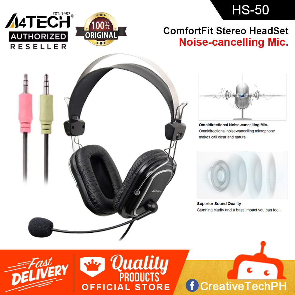 A4Tech Stereo Headset with Mic HS-50 (HS50) Noise-cancelling Mic ...