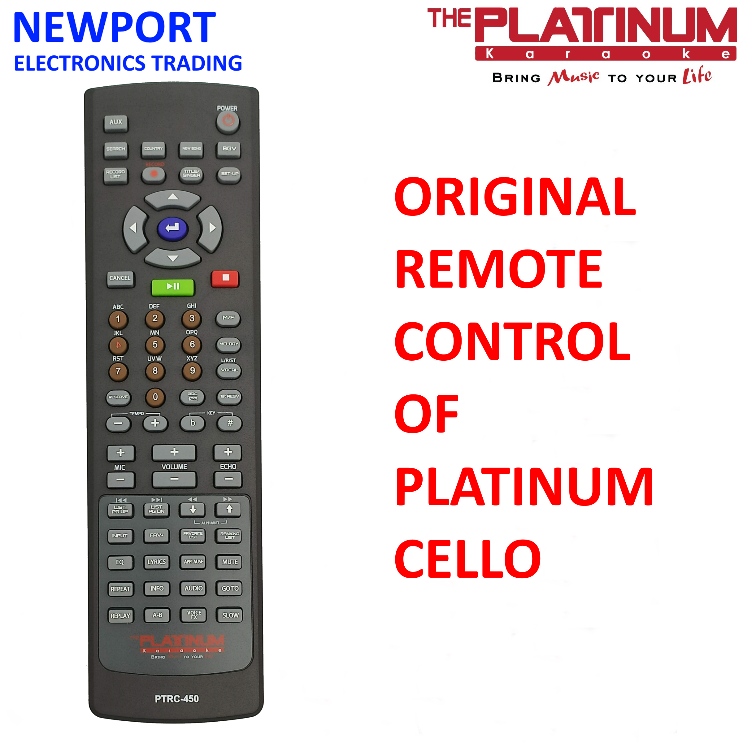 Platinum PTRC-450 Remote Control of Platinum Cello Karaoke Player ...