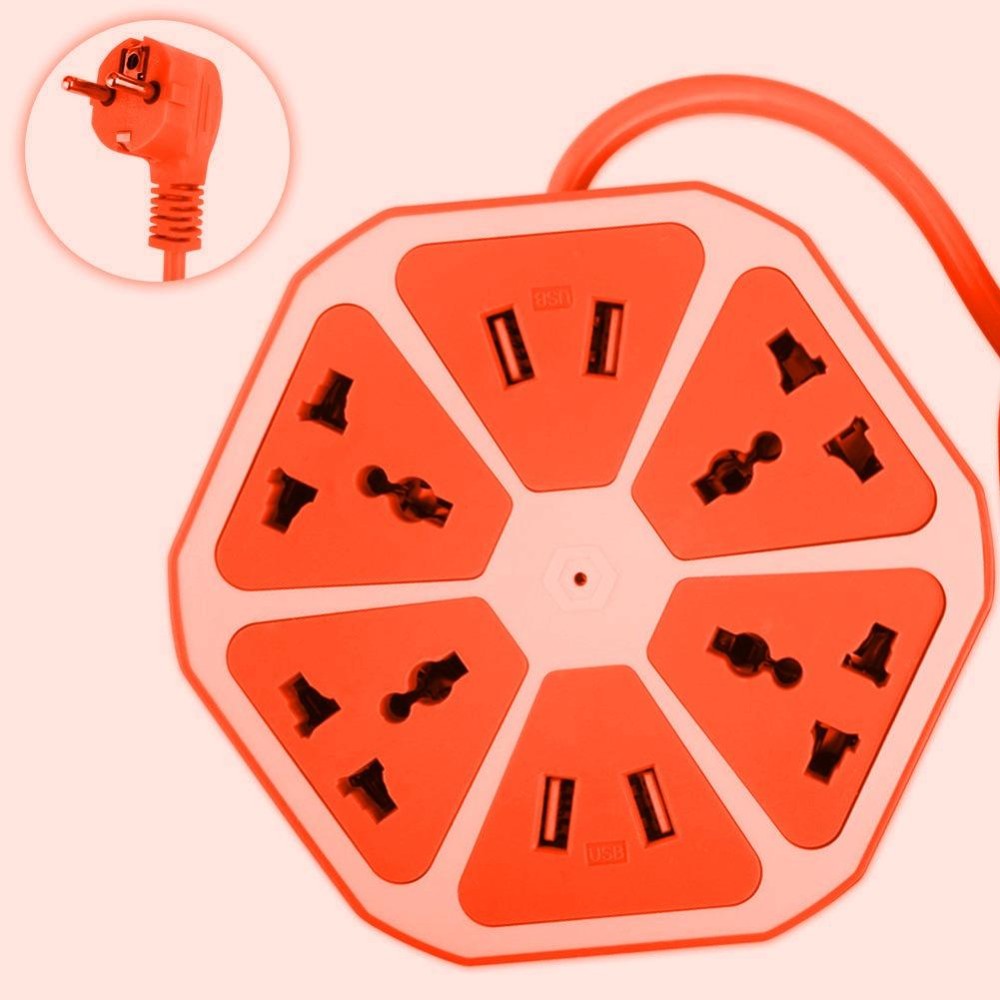 Heavy Duty Multi-Purpose Hexagon Power Outlet Extension 4 USB+4 Way ...