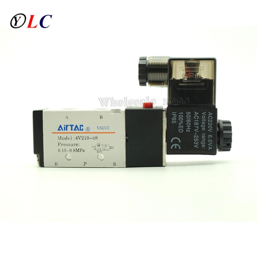 NEW 5 Way 2 Position Airtac Electric Solenoid Valve Valves 4V210-08 AC ...