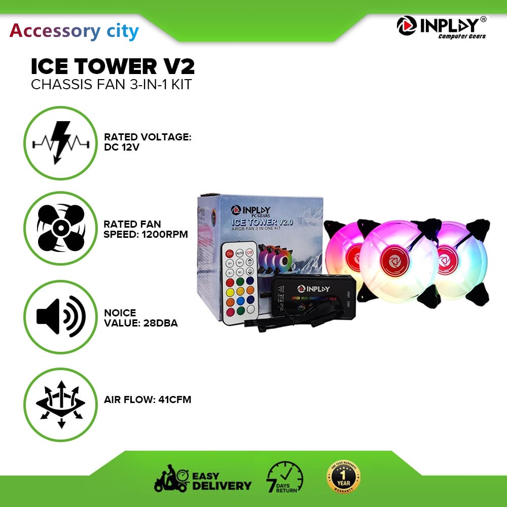 INPLAY ICE TOWER 120MM RGB FAN 3 IN ONE KIT 12CM Cooling Fan LED PC ...