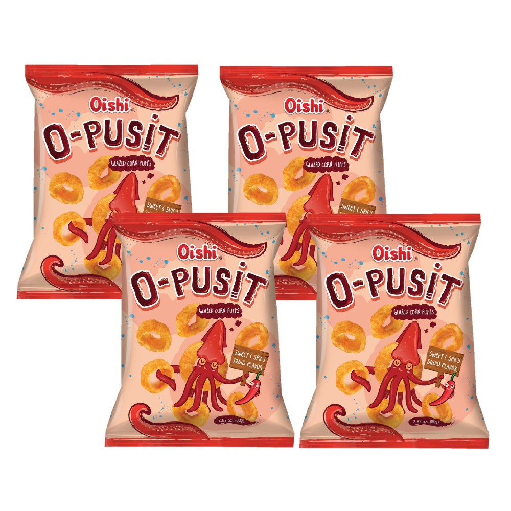 O-Pusit Glazed Corn Puffs Sweet & Spicy Squid Flavor 80g - Pack of 4 ...