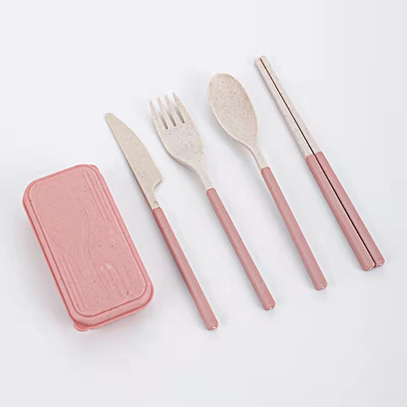4pcs Pack Collapsible Travel Utensil Set with Case, Wheat Straw ...