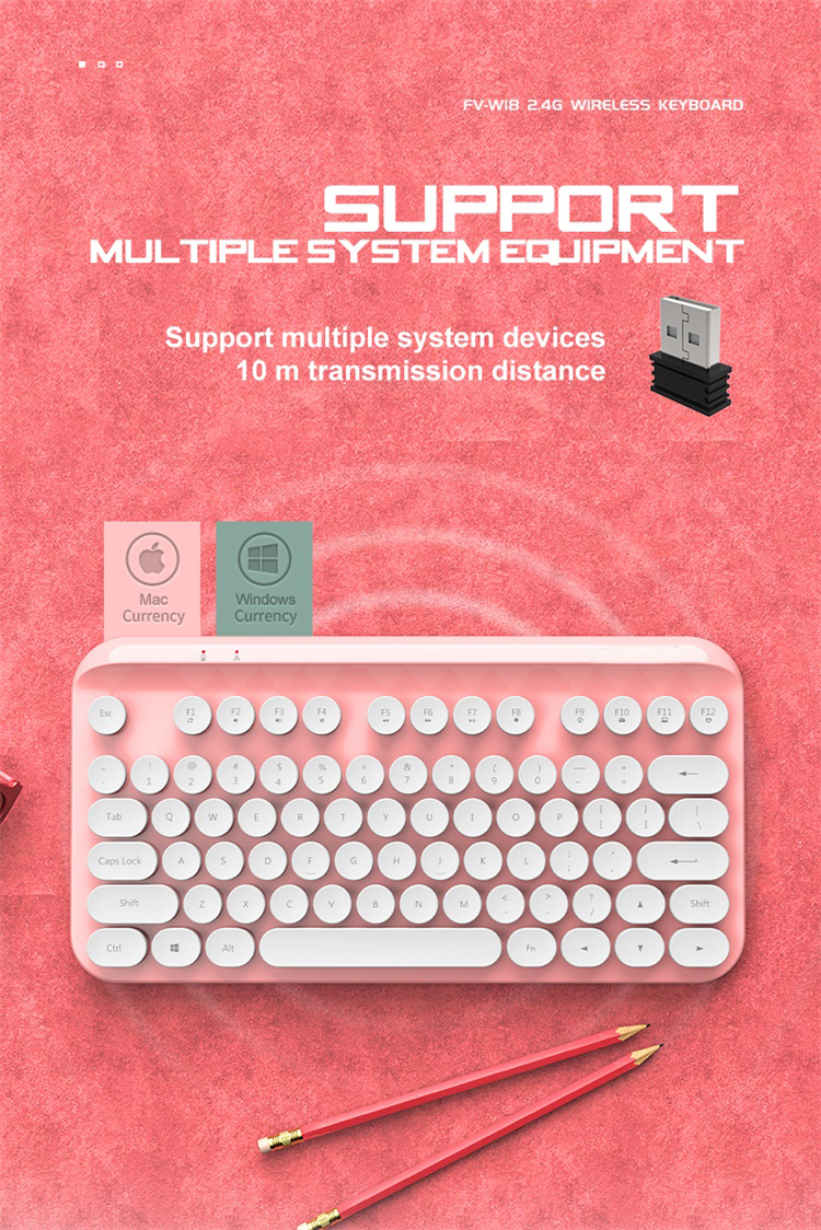 FIREWOLF Punk 2.4G USB dangle wireless keyboard business design silence ...