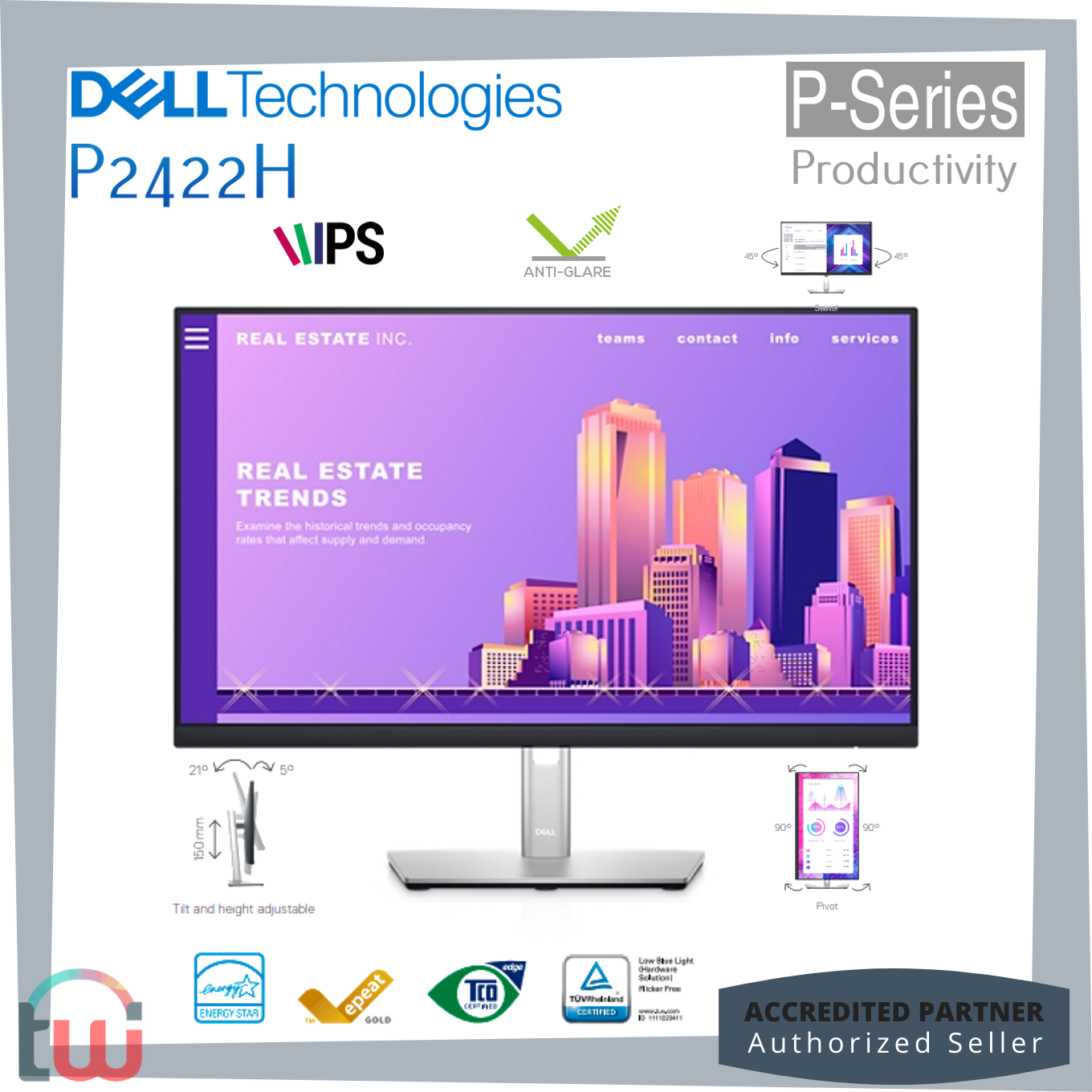 DELL P-Series FHD Monitors IPS Anti-glare Adjustable Orientation ...