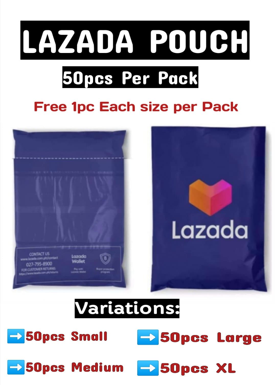 50pcs Per Pack Lazadas Pouch w/ Sleeves Small Medium Large Extra Large ...