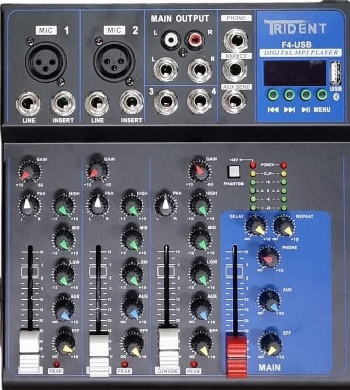 TRIDENT F4 4CHANNEL MINI AUDIO MIXER WITH BLUETOOTH USB,SD CARD SLOT ...
