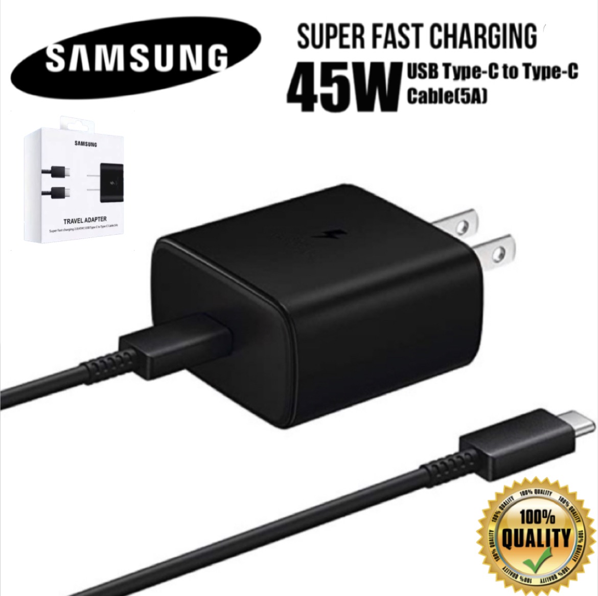 Samsung Charger 45W Type c PD Original Super Fast Charging Travel Charger with USB-C To USB-C ...