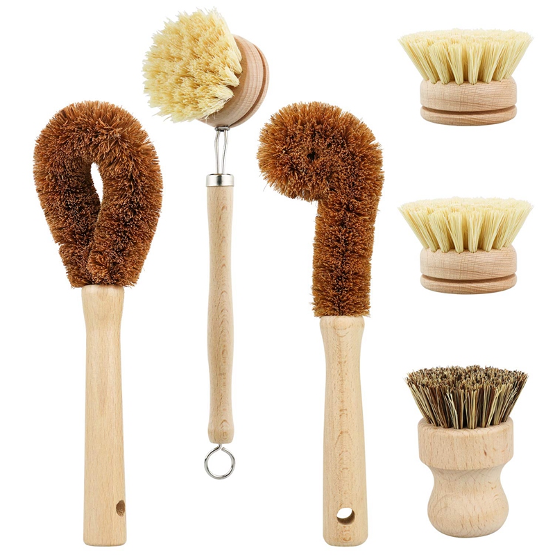 Plant Based Cleaning Brush Set, 6 Piece for Vegetable, and Kitchen Dish ...