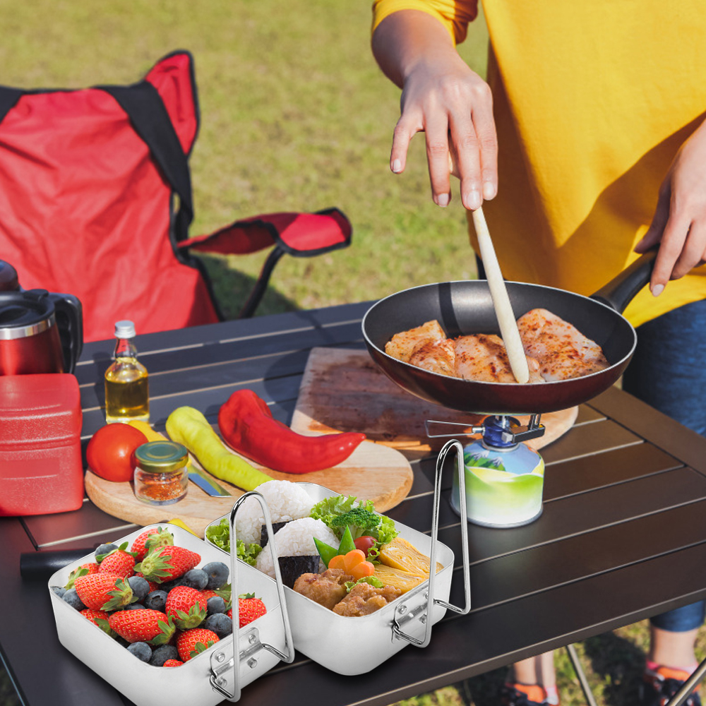 TOMSHOO 2pcs Mess Tin Kit Aluminum Camping Cookware Set Cooker Lunch ...