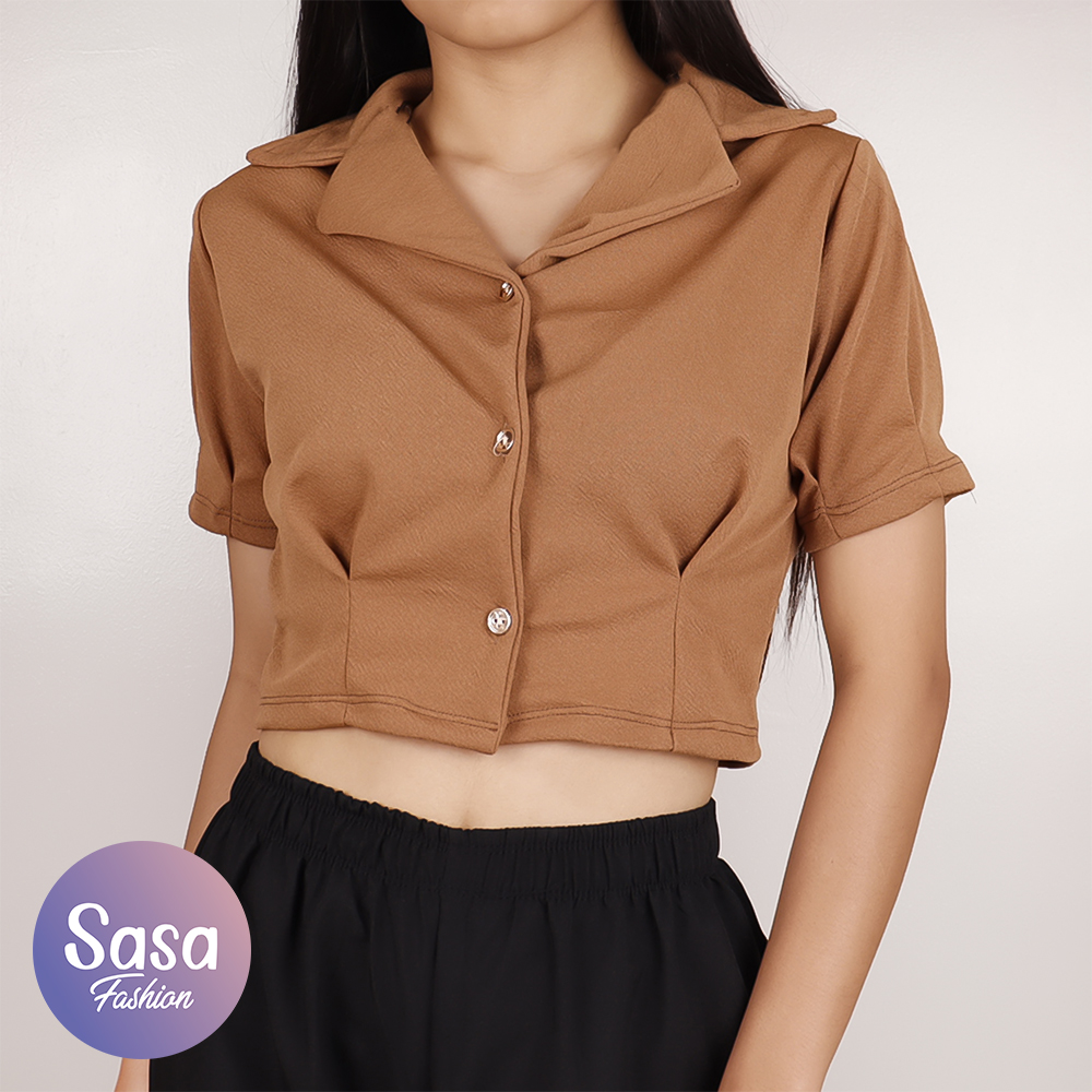 SASA Plain Polo Crop Top Button Down for Women LINDA | Lazada PH