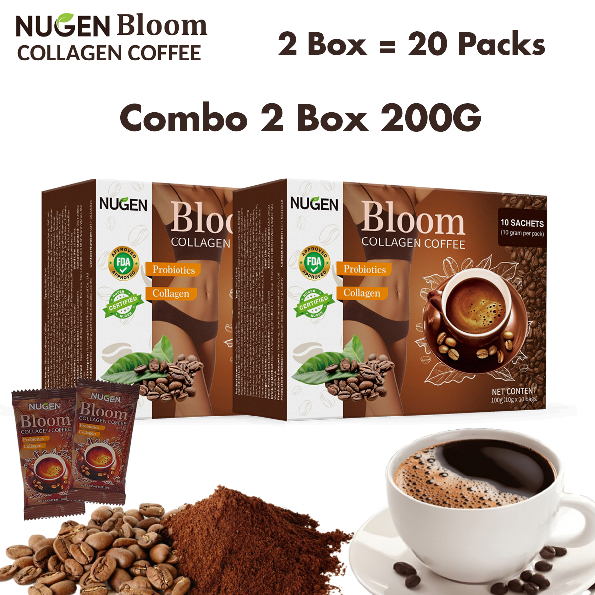 NUGEN Bloom Collagen Coffee Original Robusta Collagen Drink Glutathione ...