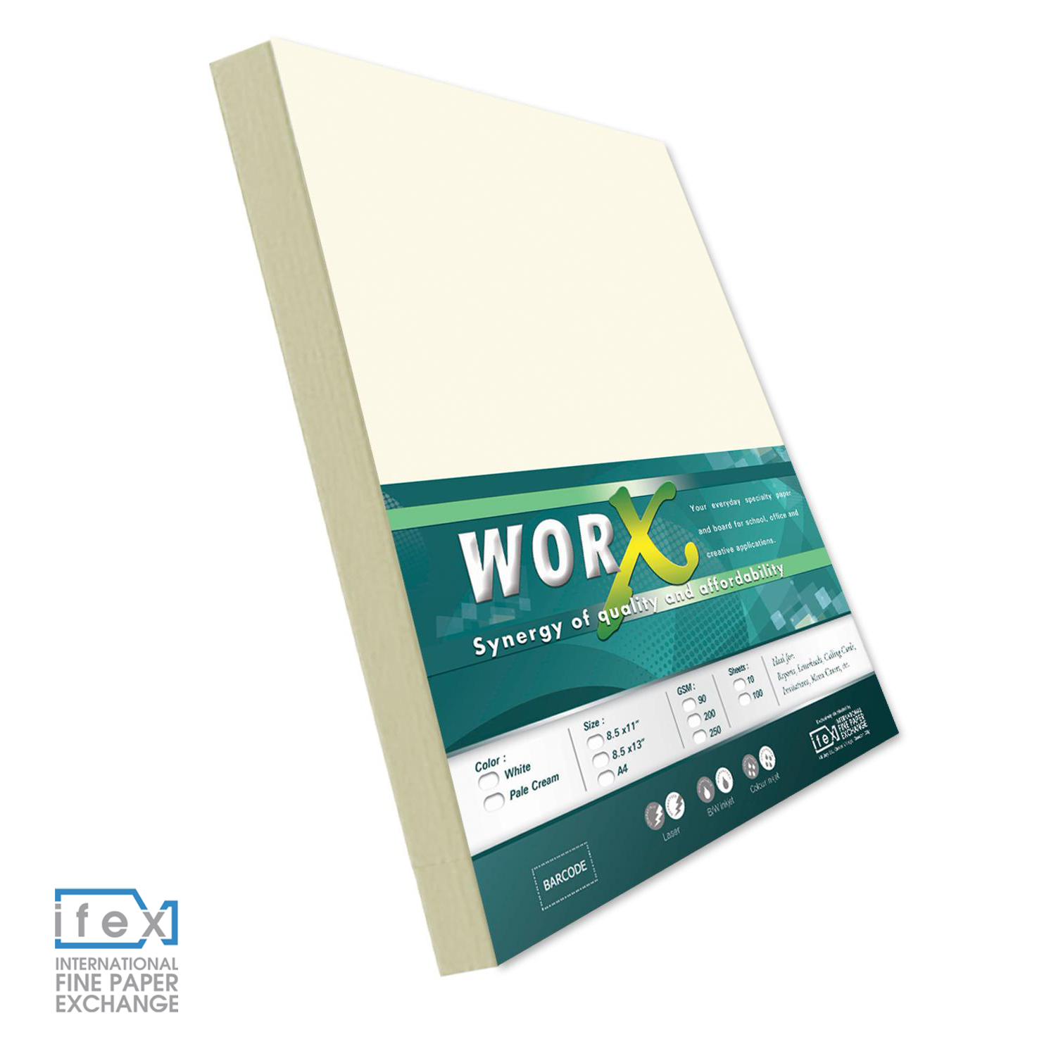 Worx Specialty Paper 200gsm 8-1/2" x 13" Pale Cream (100 sheets / pack ...