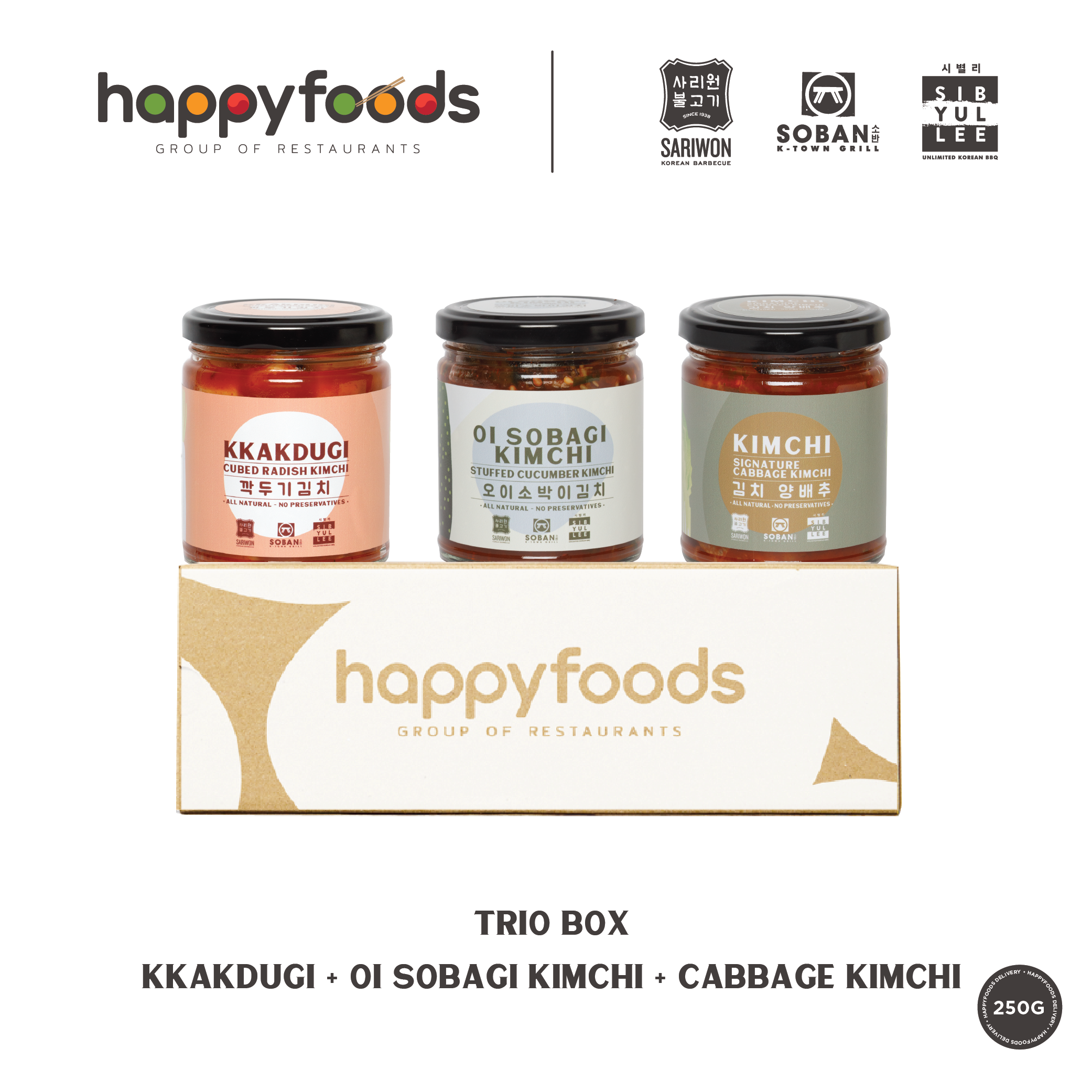 Happyfoods Korean Delivery Kimchi Trio Gift Box - Radish Kimchi (250g ...