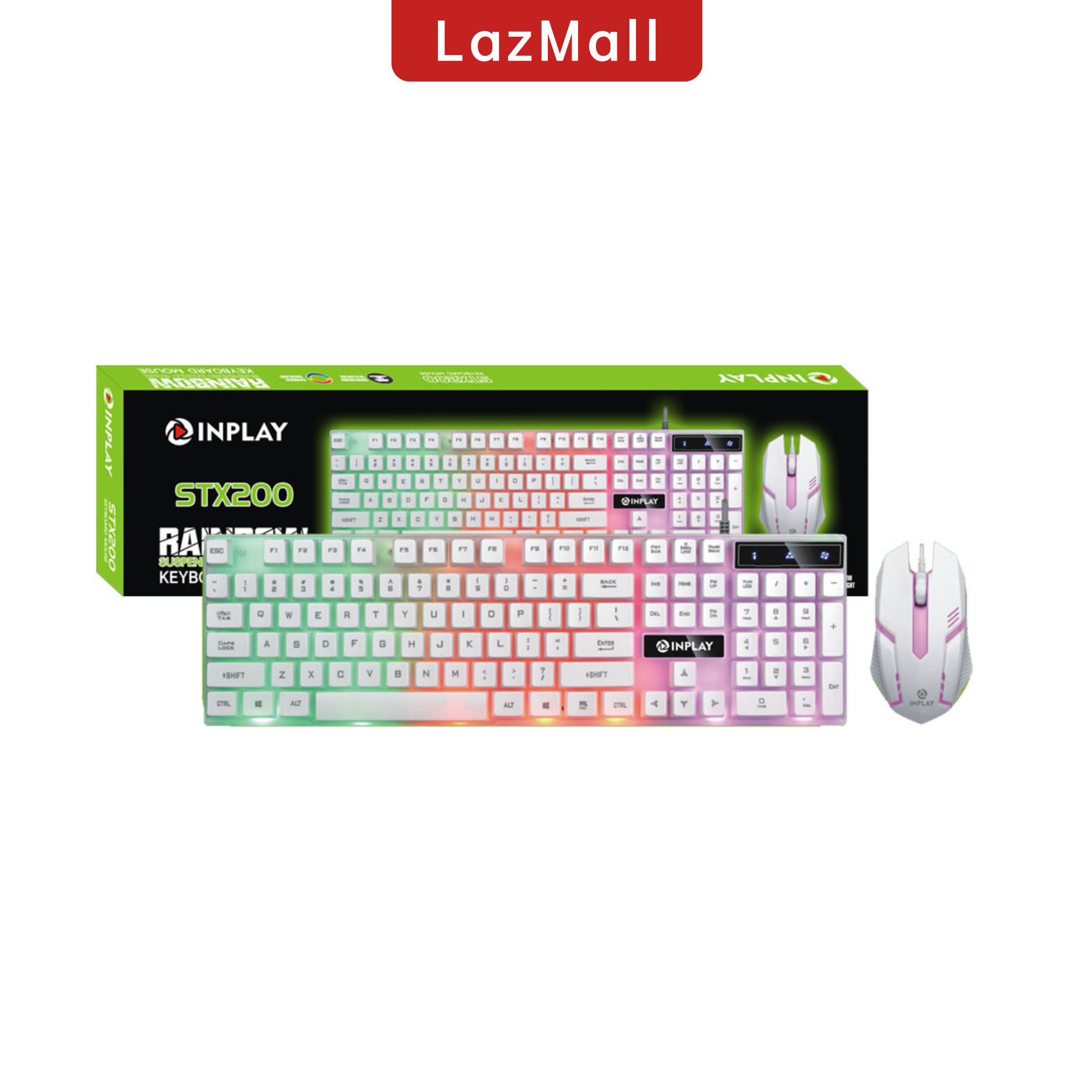 INPLAY STX200 2 IN 1 Set Keyboard Rainbow RGB Suspended Backlit Gaming Keyboard Mouse Bundle ...