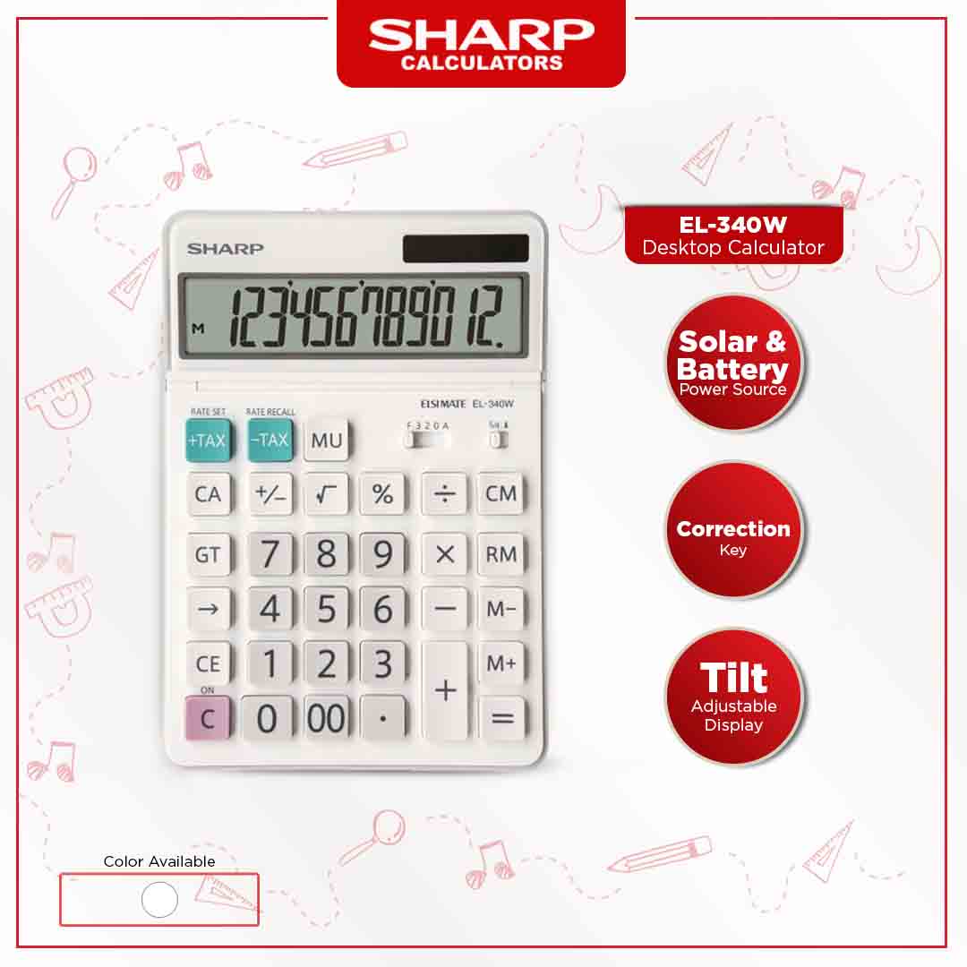 Sharp Calculators EL-340W 12 Digit Tilt Display Desktop Calculator ...