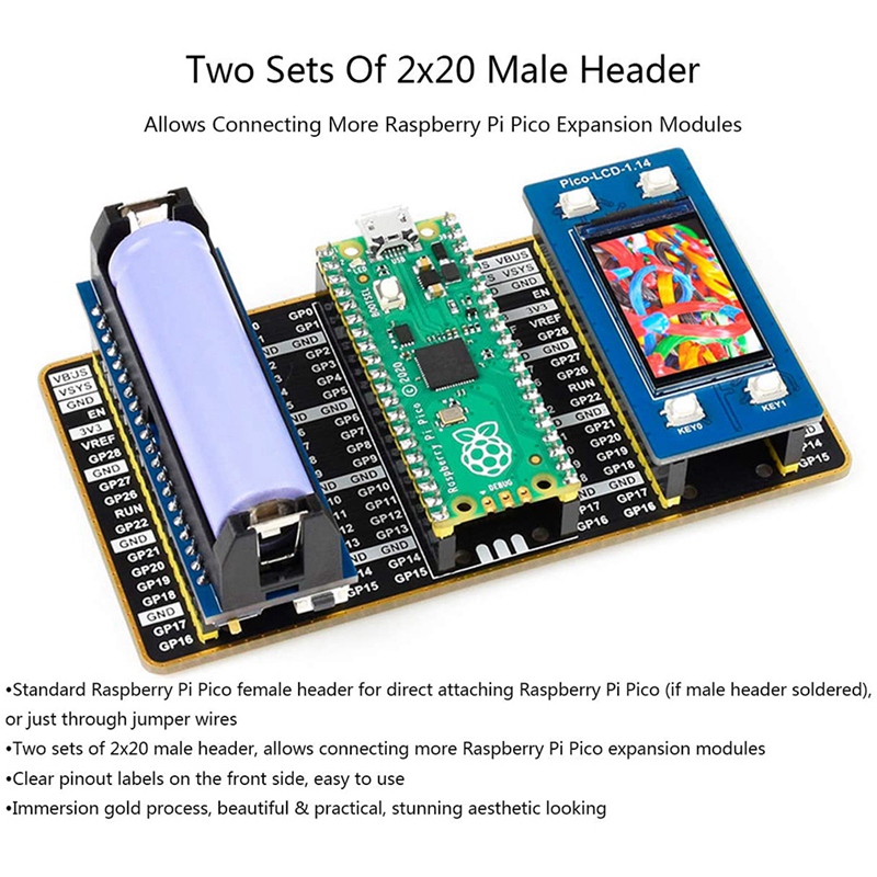 【Ready Stock&COD】Waveshare Dual GPIO Expander for Raspberry Pi Pico, Two Sets of 2X20 Male ...