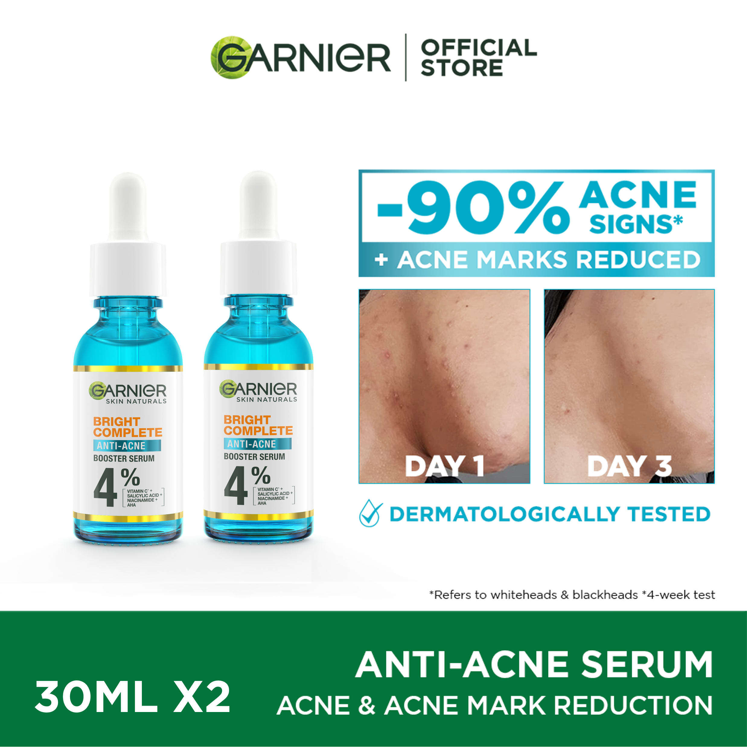 Garnier Bright Complete Anti-Acne Serum (30ml x2) Twin Pack - For Oily ...