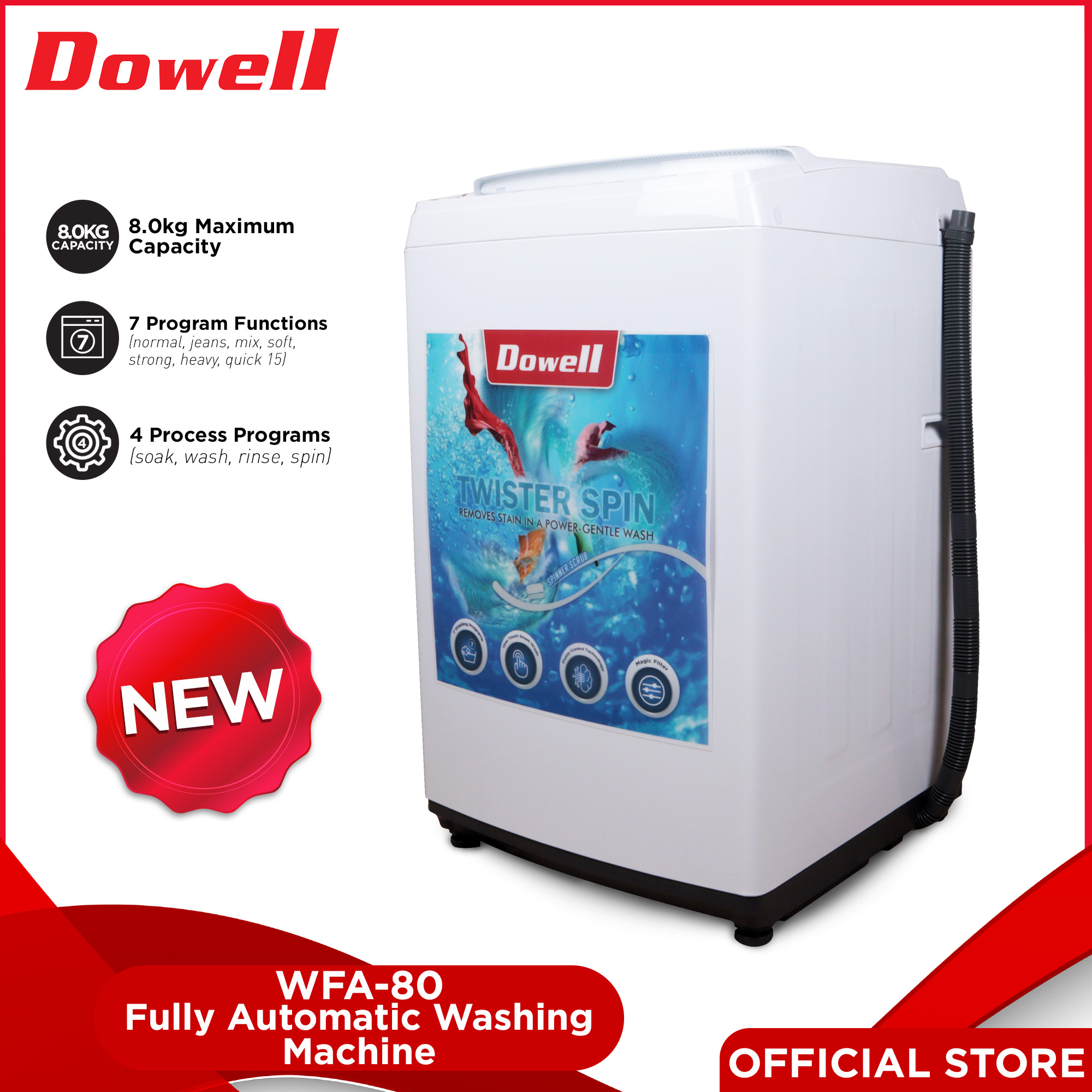Dowell Fully Automatic Washing Machine with Dryer WFA-80 8kg capacity ...