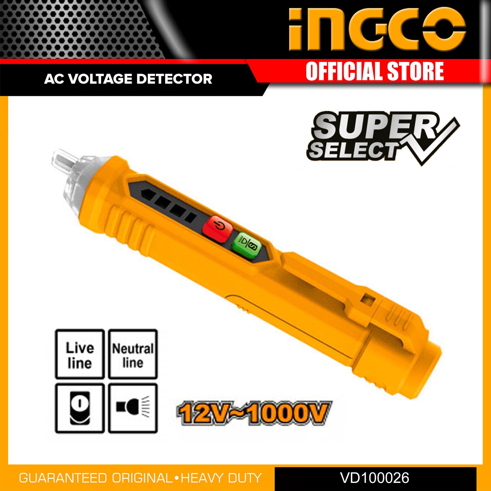 INGCO Non-Contact AC Voltage Detector Tester 12V~1000V VD100026 HTSS ...