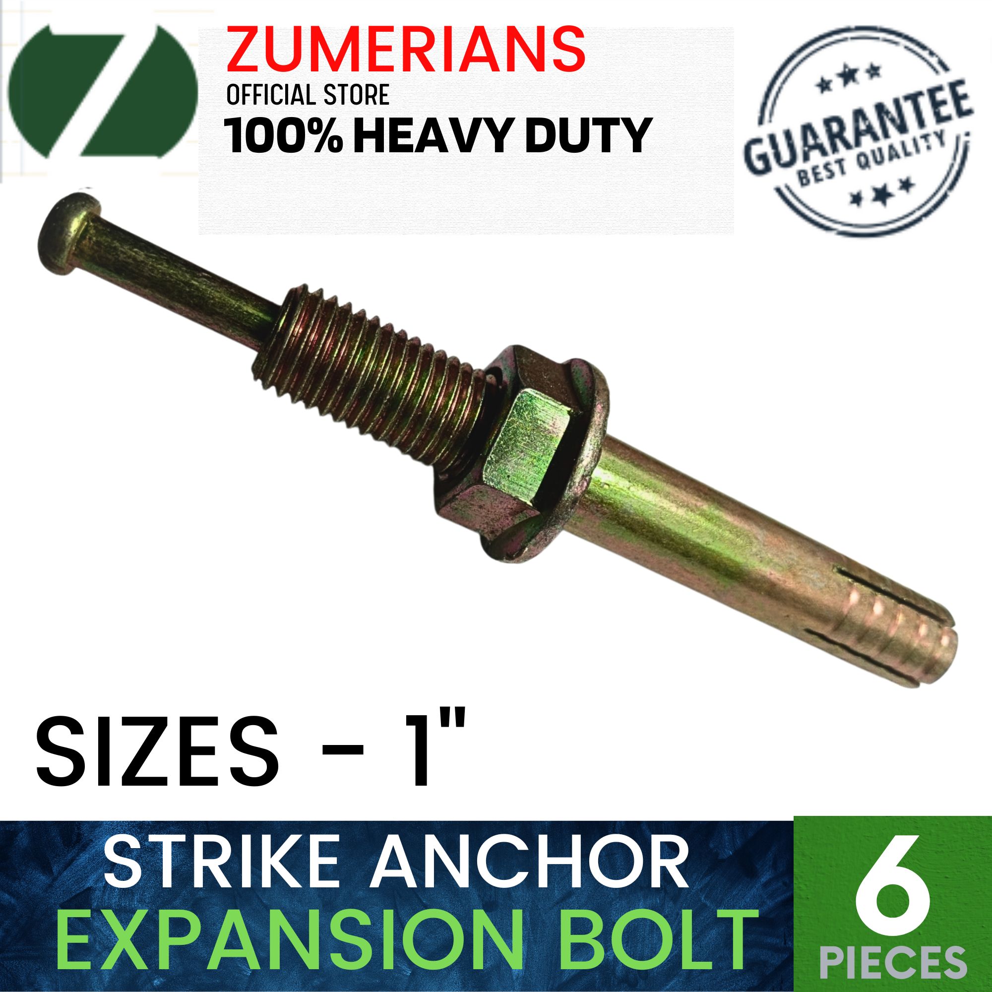 Strike Anchor Expansion Bolt SIZES - 3/4,7/8,1" from Zumerians – 6 pcs ...