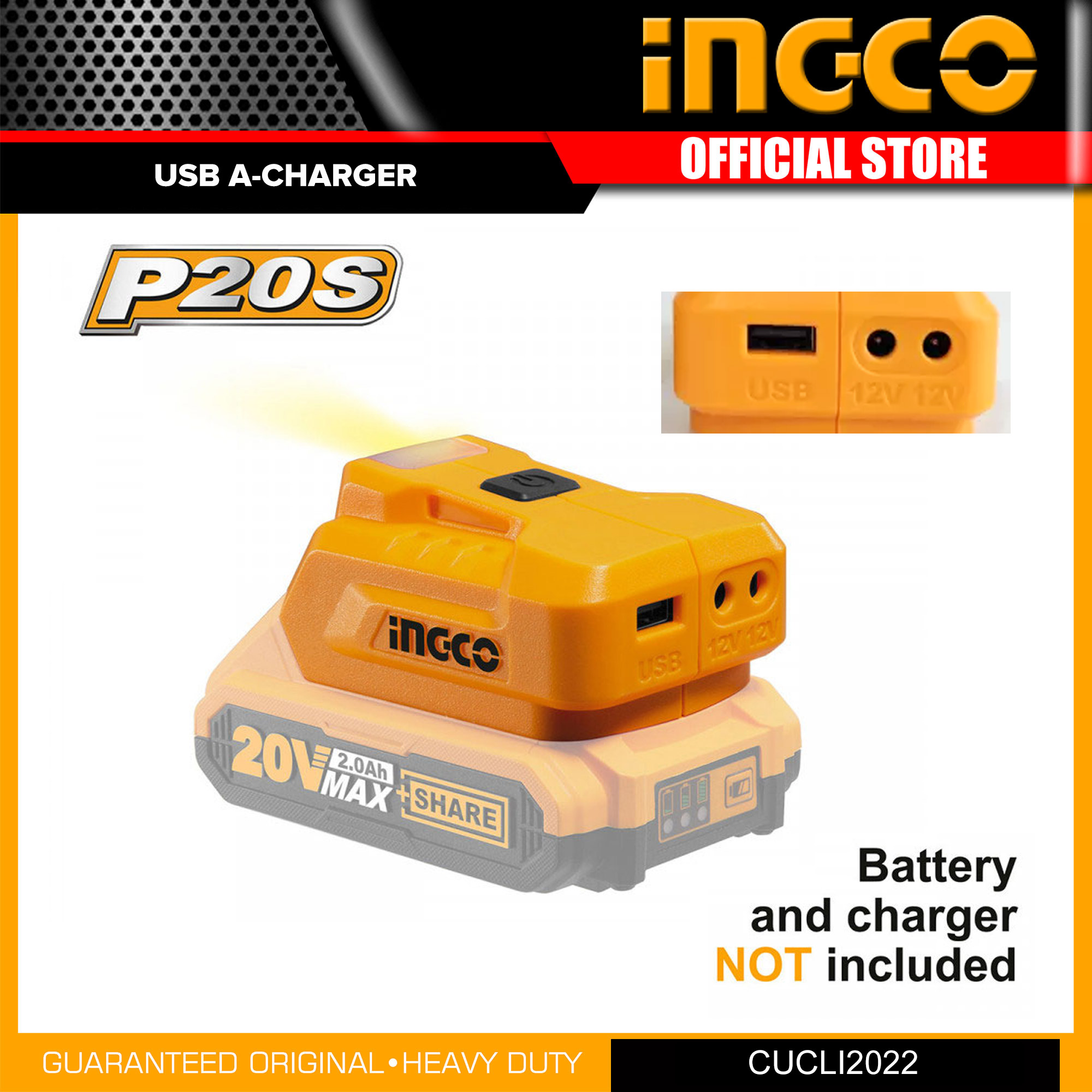 Ingco CUCLI2022 20V Lithium-Ion Cordless USB-A Charger NO BATTERY ...
