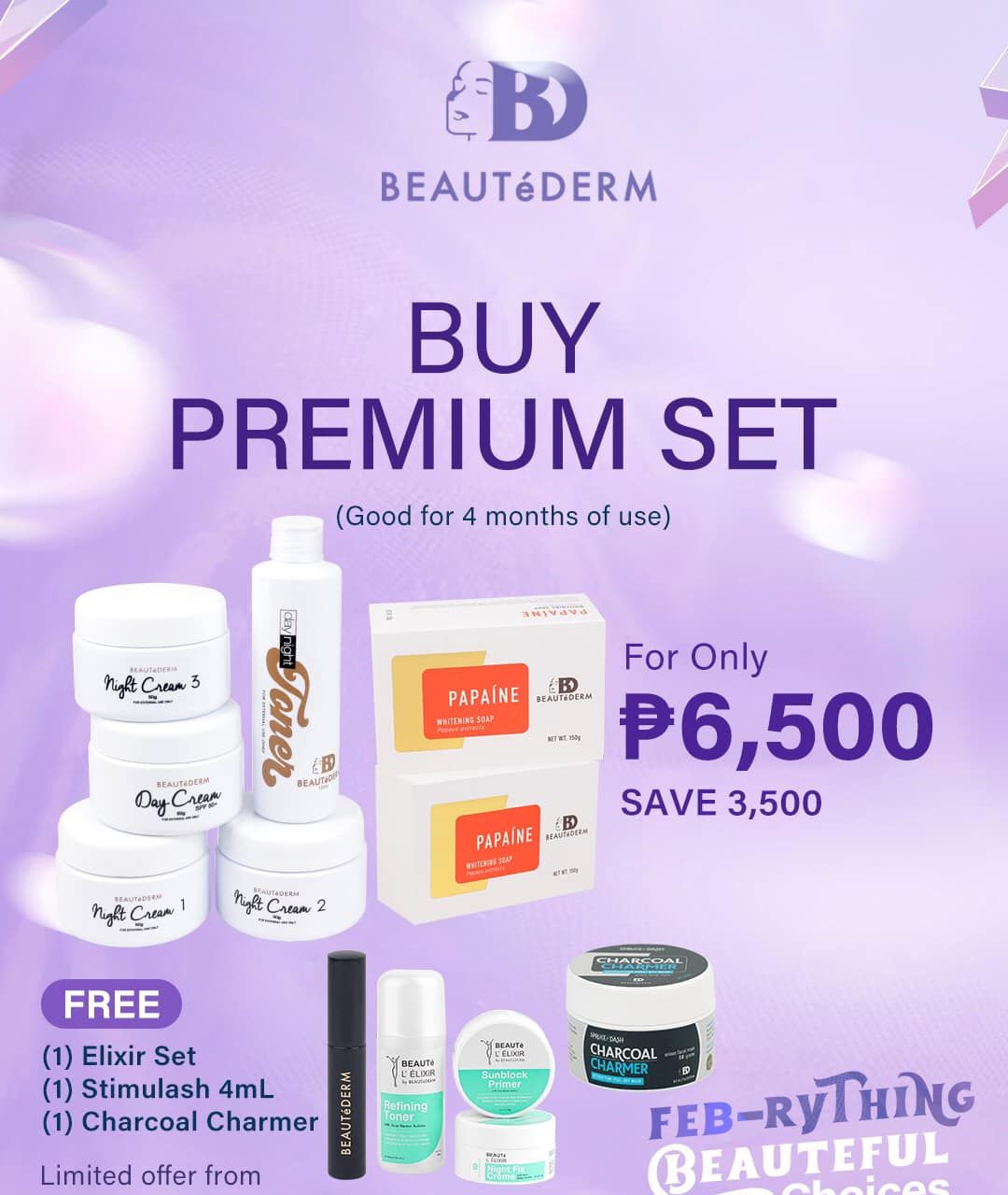 Buy BEAUTeDERM Premium Set free Stimulash, Charcoal Mask and Elixir Set ...