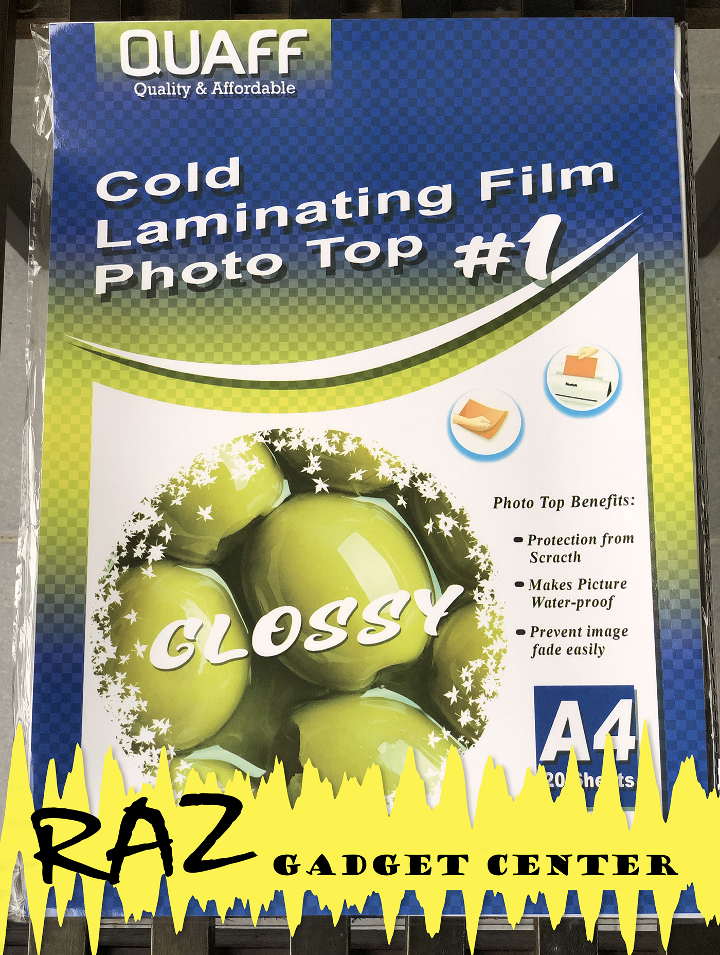 Quaff Cold Laminating Film Photo Top GLOSSY A4 Size 8.25x11.75 inches ...