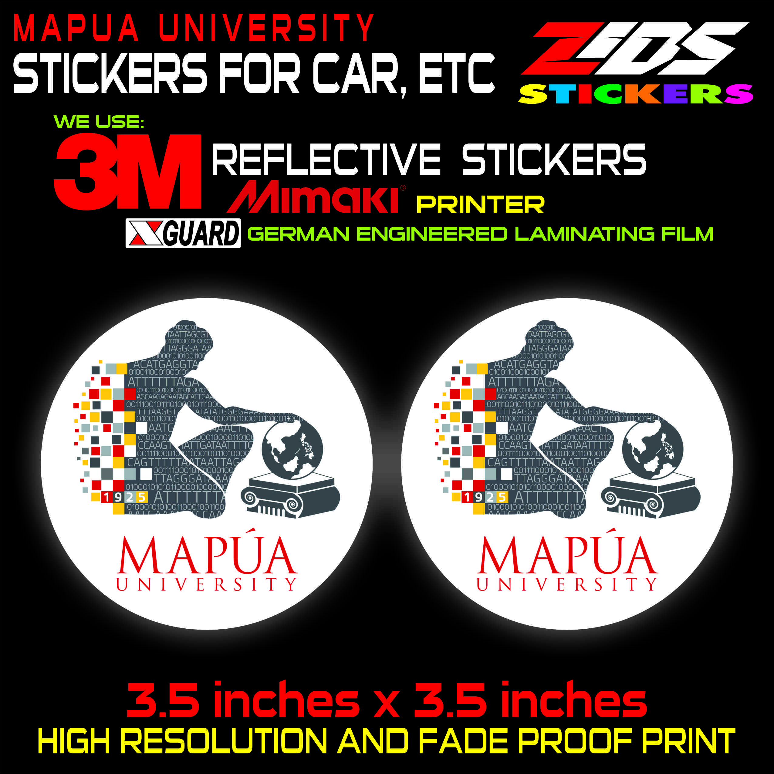 mapua university logo 3M reflective printed laminated sticker for cars ...
