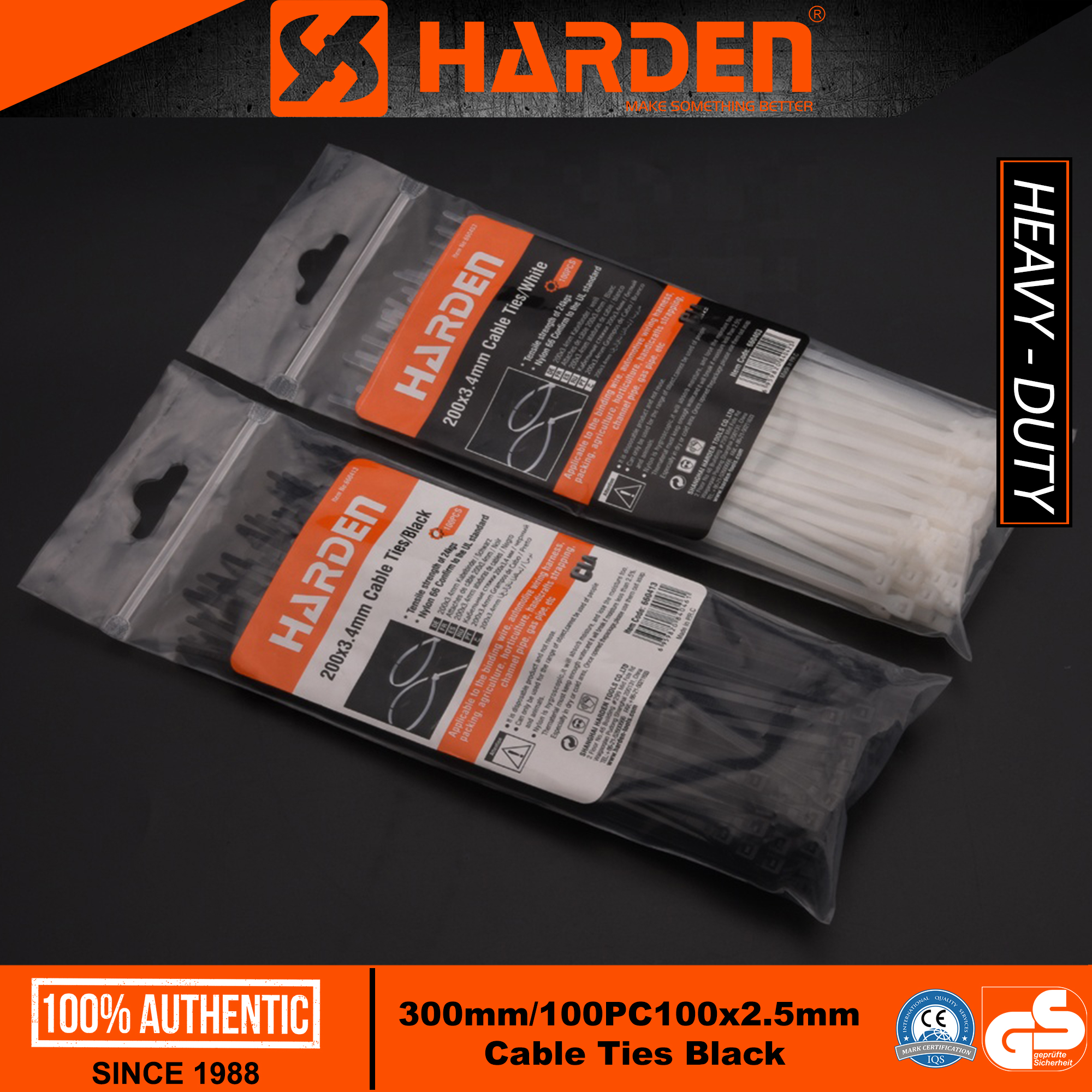 Harden 100, 200, 300mm / 100Pcs x 2.5mmm Cable Ties (CLASSIC) White ...