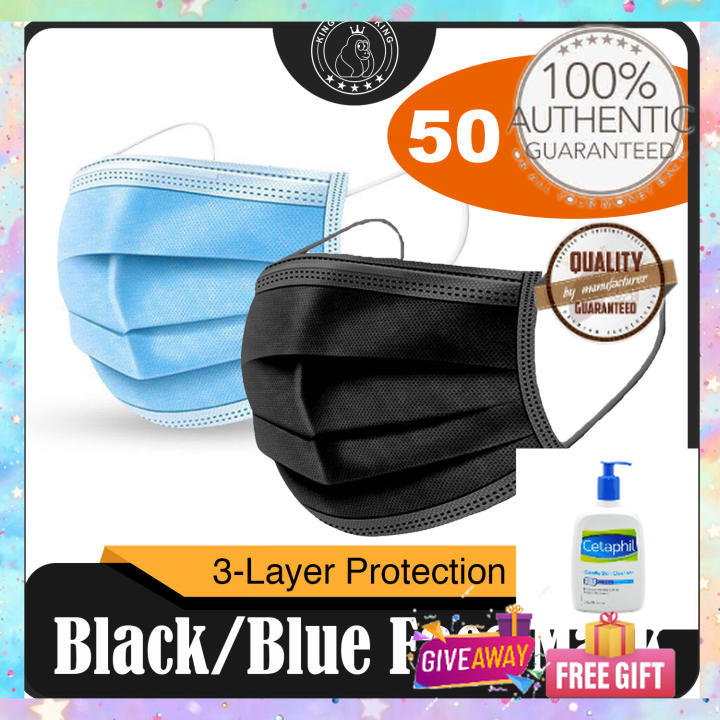 SALE 100PCS/Box 3 ply Surgical Black/Blue Face Masks Disposable Non ...