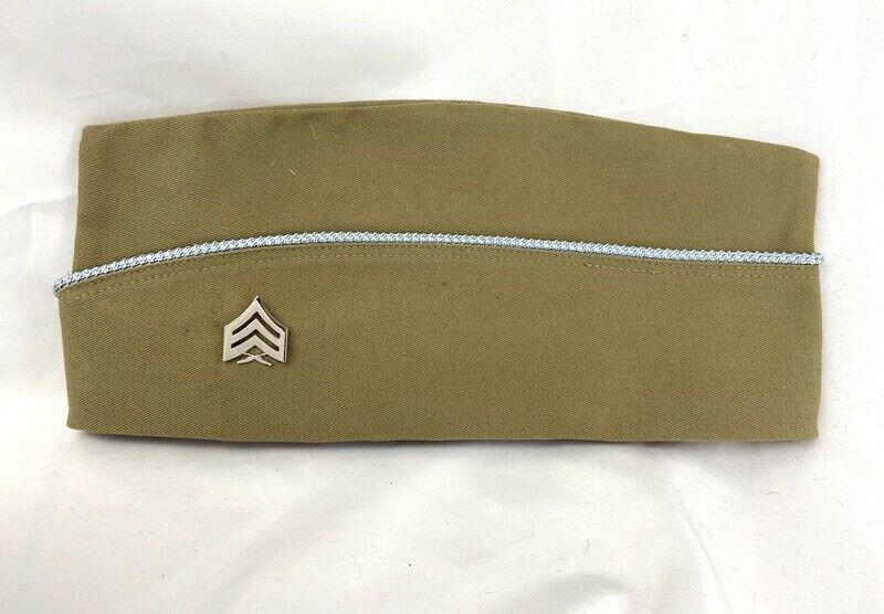 WW2 US ARMY KHAKI GARRISON CAP & USMC MARINE CORPS SERGEANT INSIGNIA ...